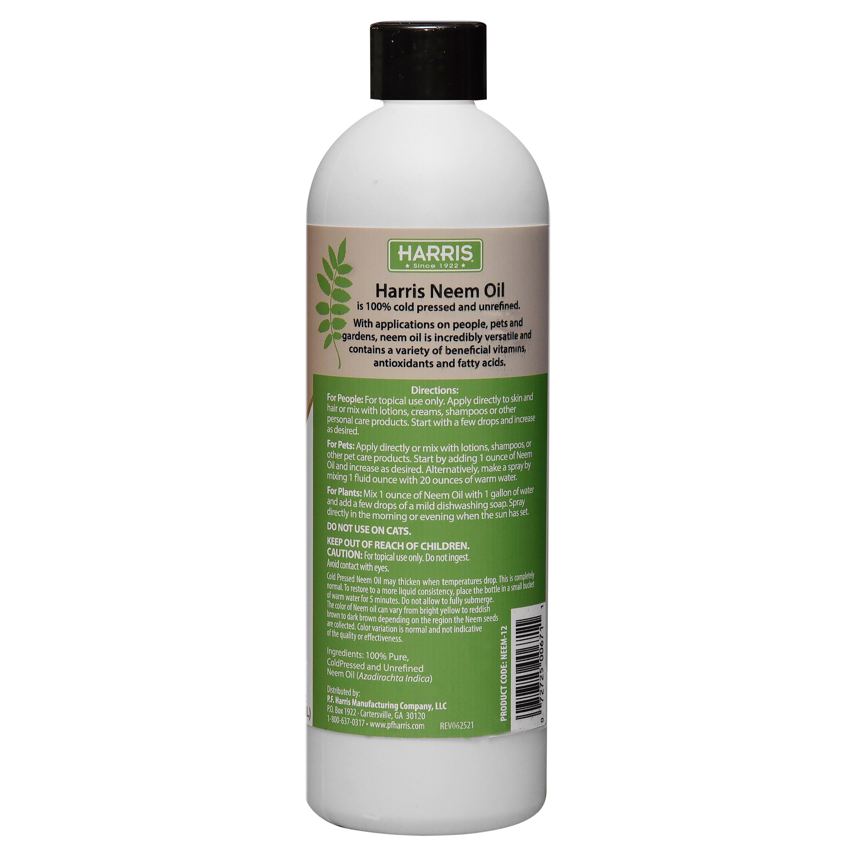 Harris Cold Pressed Neem Oil 12-fl oz Concentrate Organic Natural ...