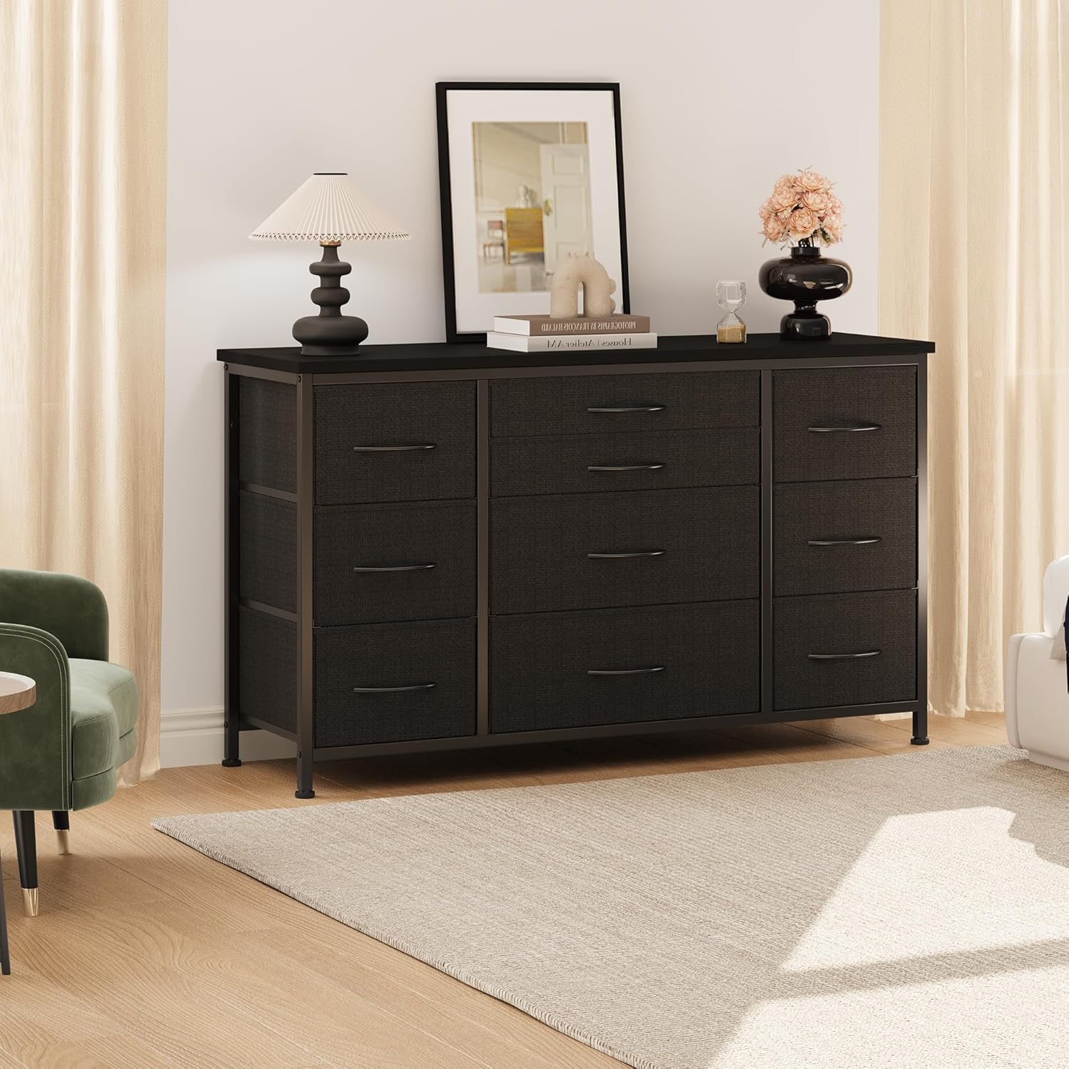 Garvee Gray 47 Inch Wide Dresser With Ten Drawers Fabric Storage Power ...