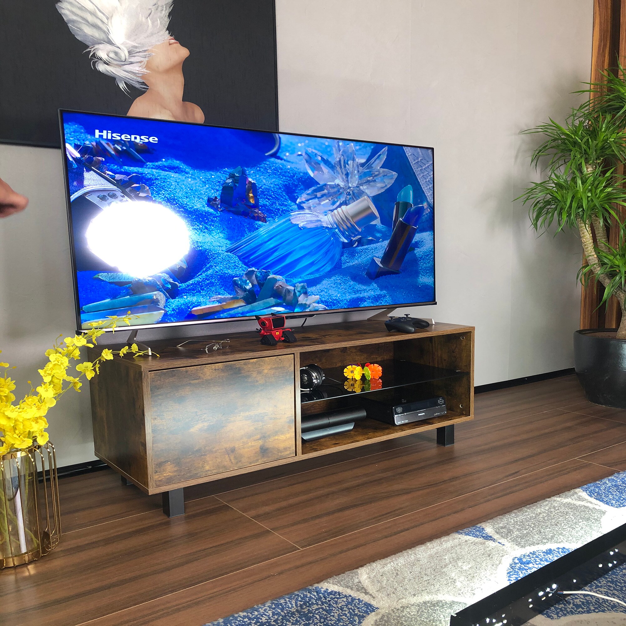 Sunrinx Rustic Brown TV Console with Push-to-Open Storage Cabinet for ...