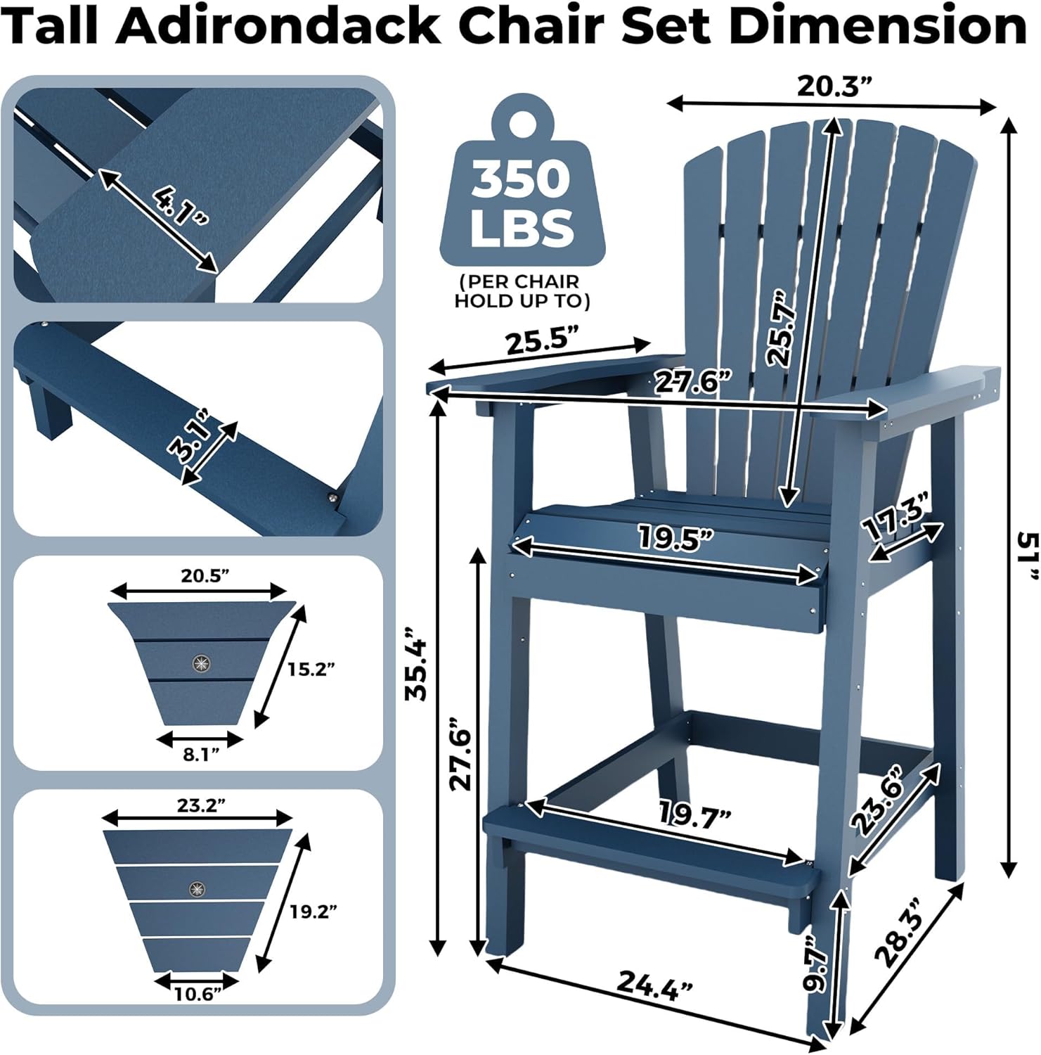 Garvee Outdoor Recycled Poly Adirondack Barstools Set of 2 with ...