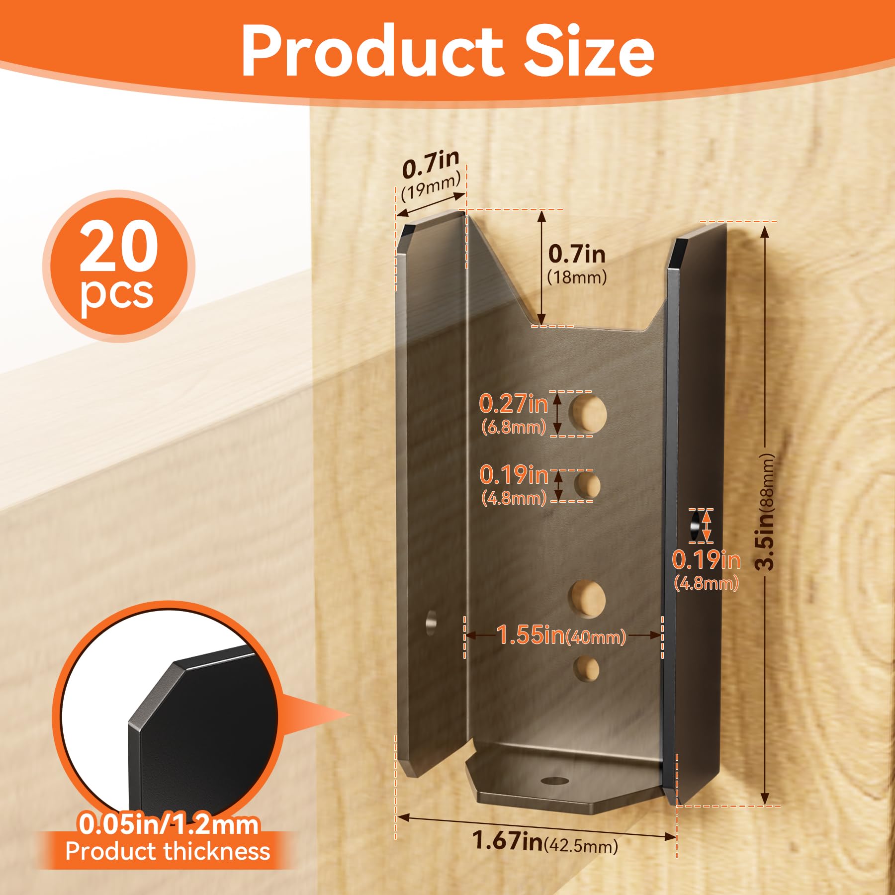 Aoibox 20 Pack 2x4 Fence Brackets for Wood 18 Gauge Black Deck Railing ...