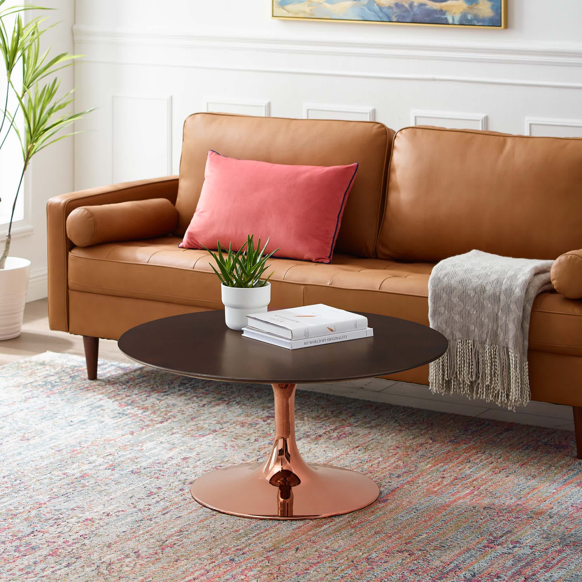 Modway Lippa 36-in Round Wood Coffee Table in Rose Cherry Walnut in the ...