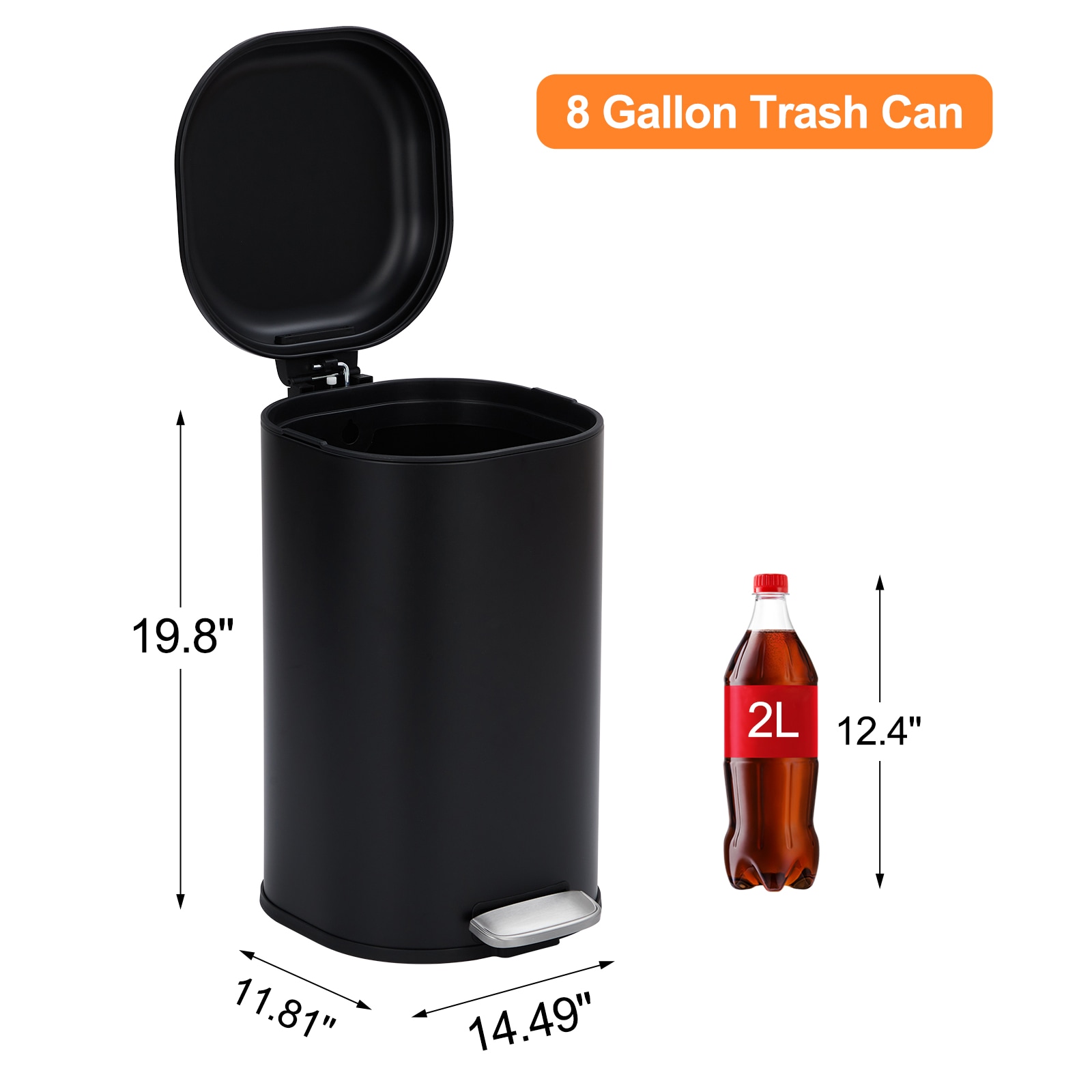 Aoile Stainless Steel Trash Can 8 Gallon Garbage Can with Foot Pedal ...