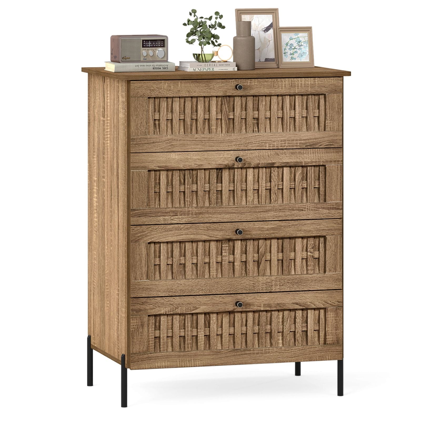 Slickblue Wood Storage Chest Dresser (Caramel Oak and Black) Engineered ...