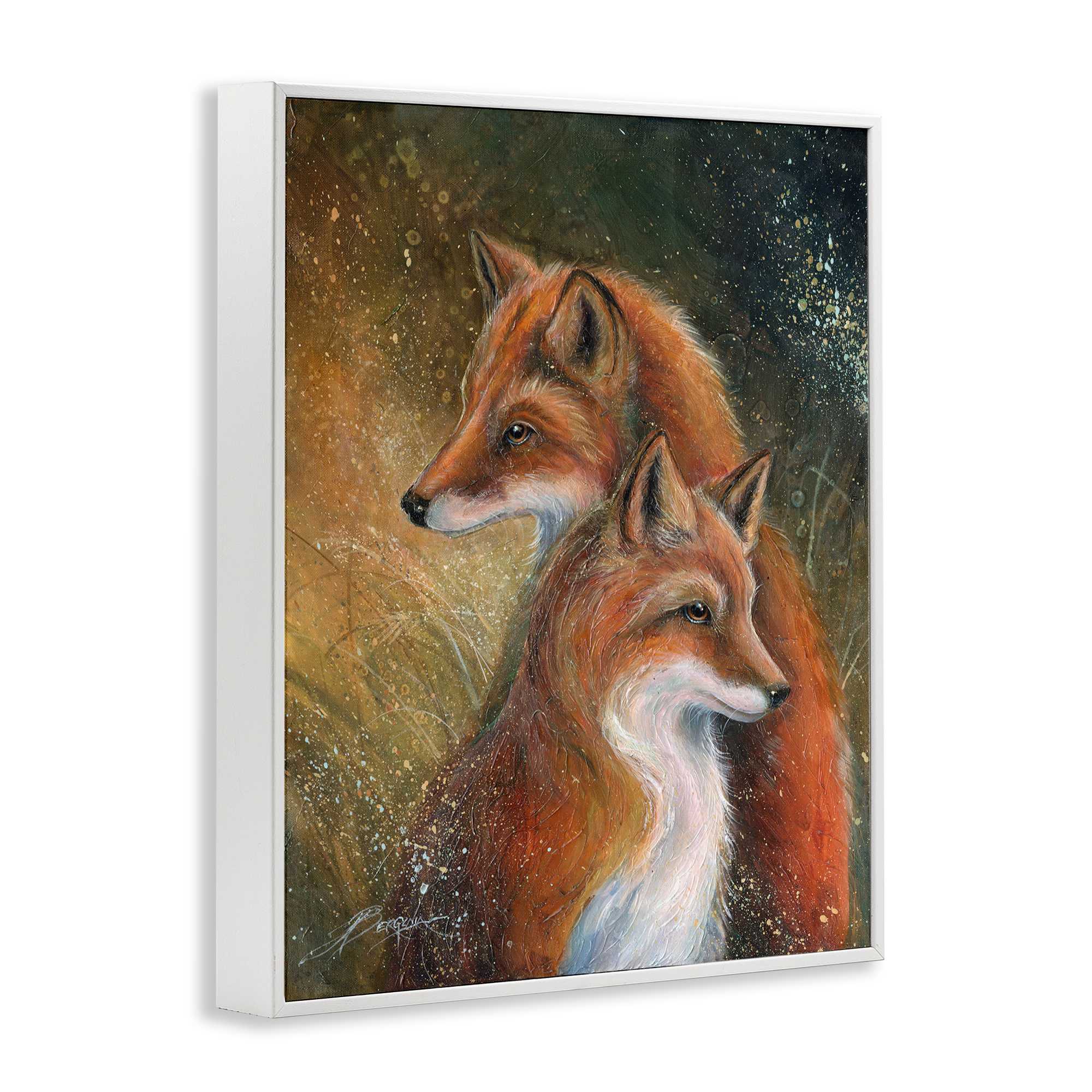 Stupell Industries Fox Pair Portrait White Framed Giclee Art By Jody ...