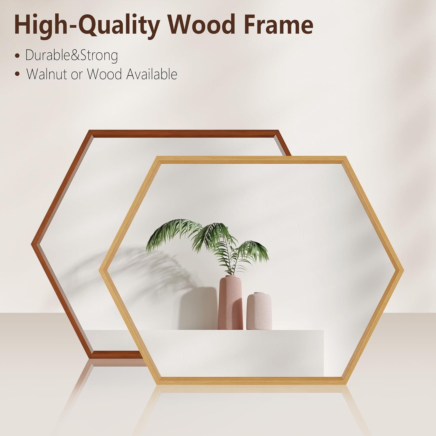 Vlsrka Hexagon Wall Mirror 32 x 24 Inch Solid Wood Frame Hanging ...
