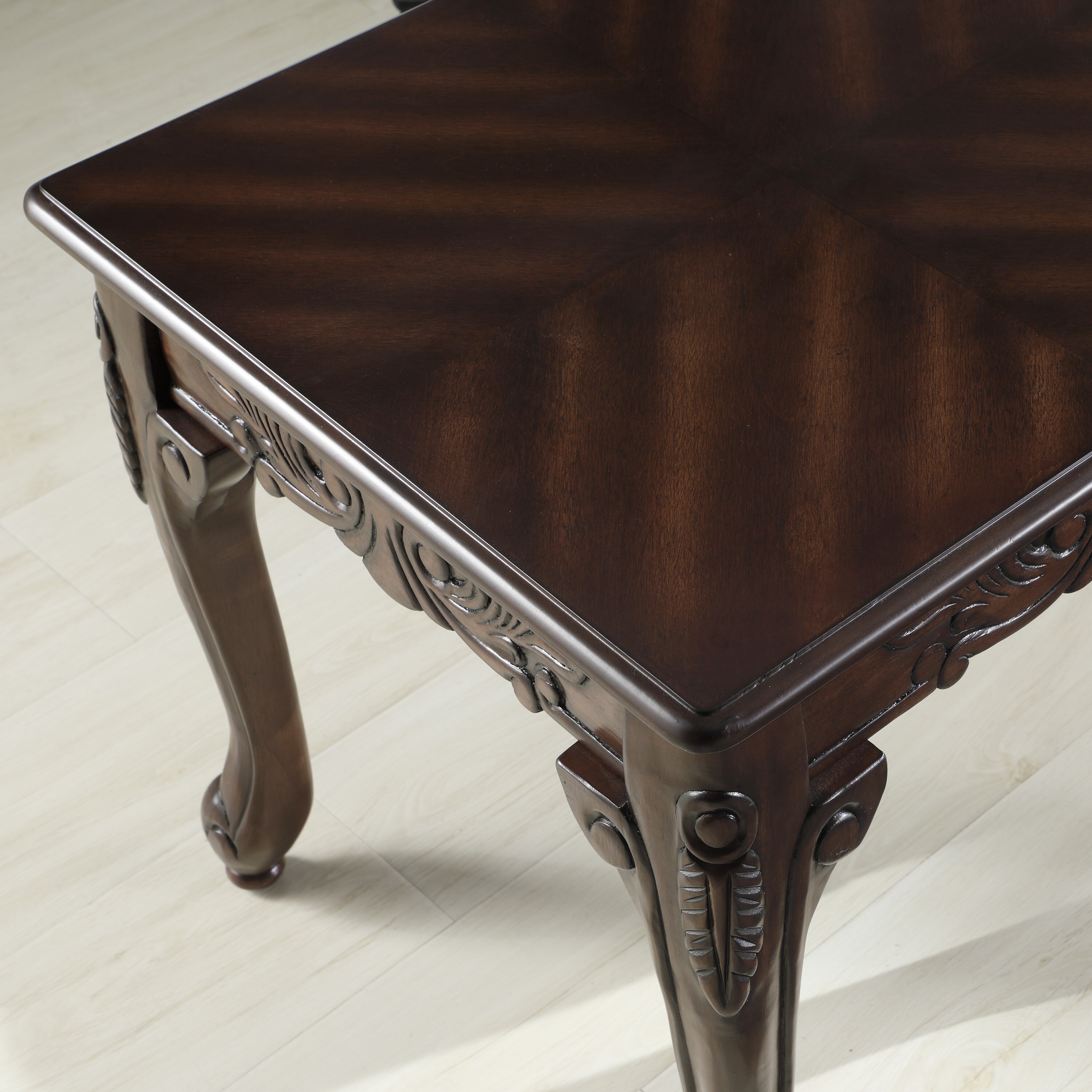 LOVMOR Traditional Ornate Detailing Dark Cherry Finish Wood Coffee ...