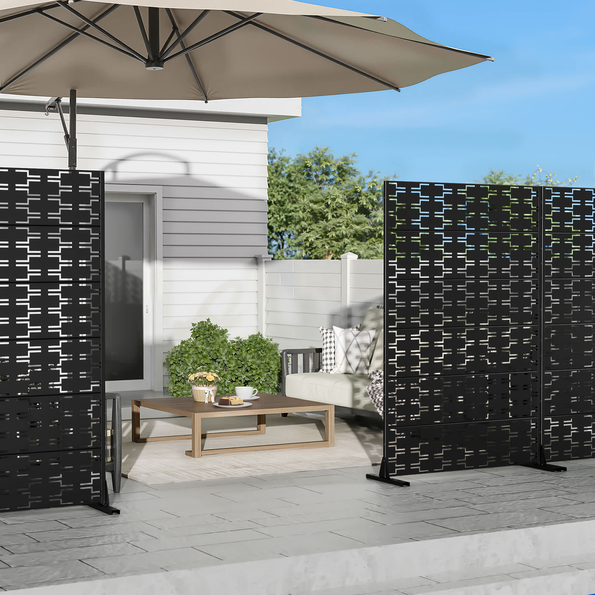 Vynxaria 72in-H x 47in-W Black Outdoor Privacy Screens/Divider Fence ...