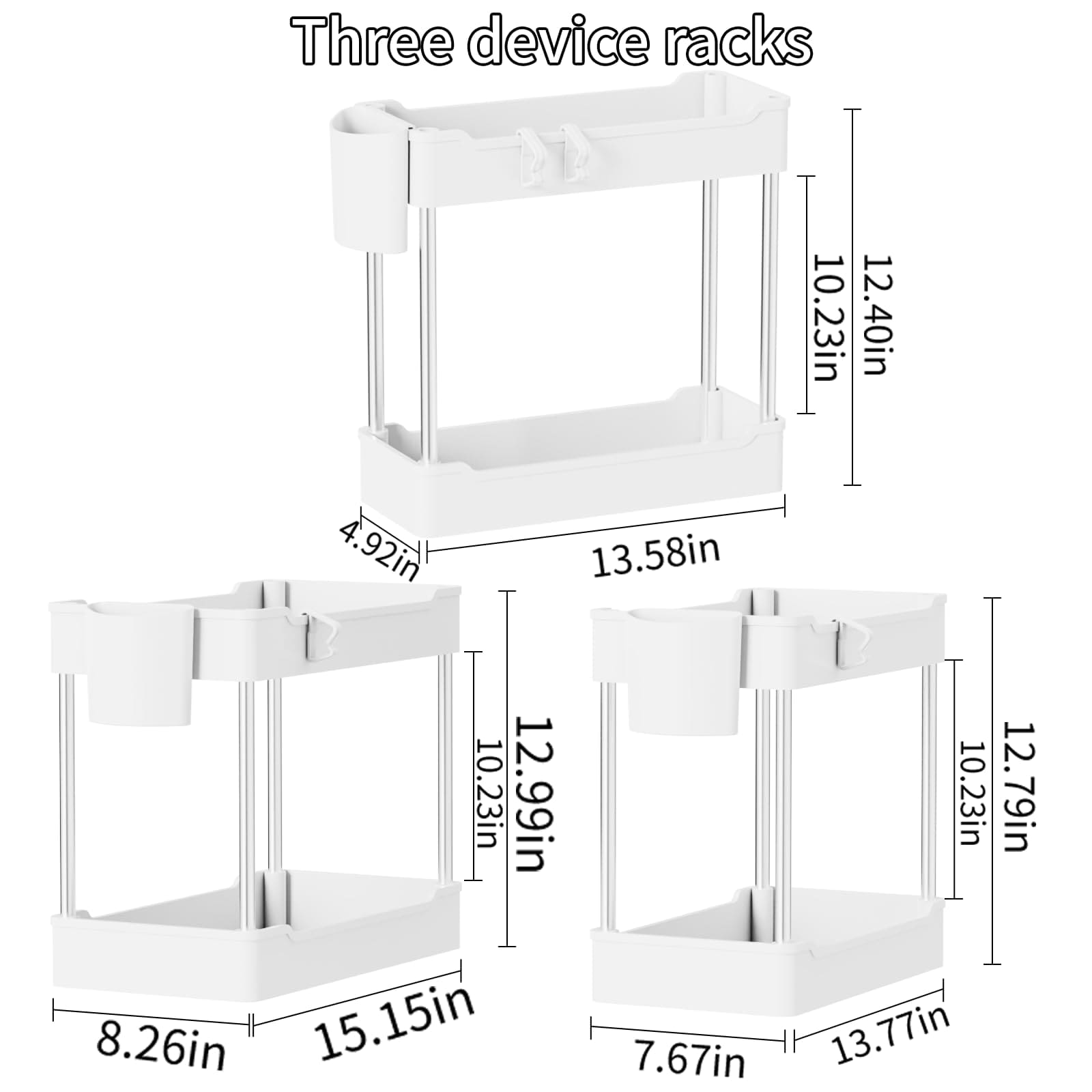Aoibox 3 Pack 2 Tier Under Sink Organizer with Hanging Cups White Easy ...