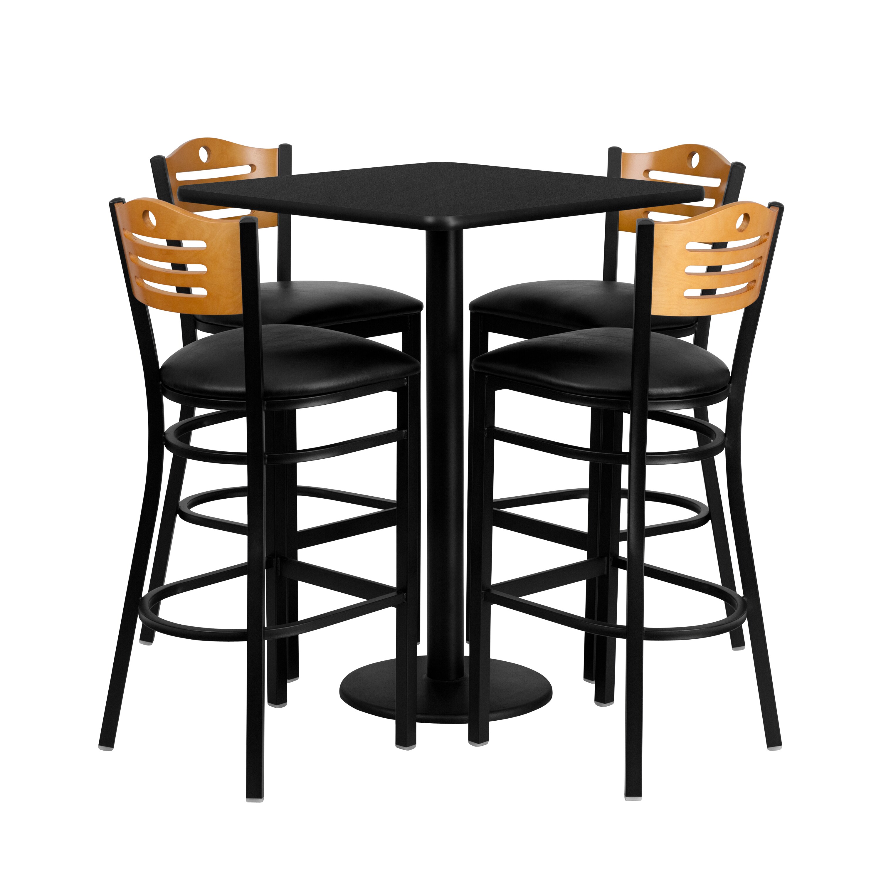 Emma + Oliver 30-in Square Black Laminate Table Set; 4 Wood Slat Back ...