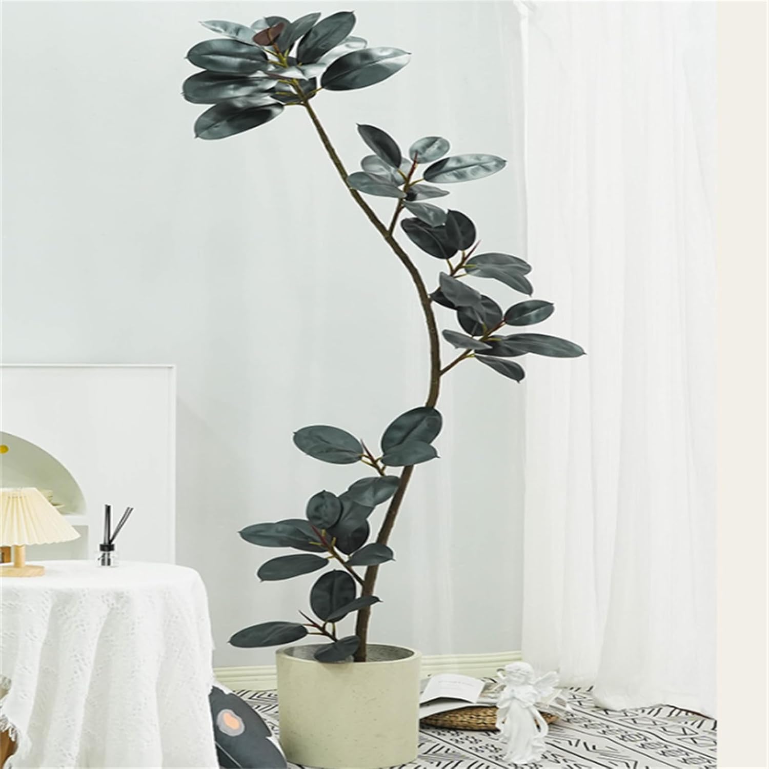 Garvee 2pcs Artificial Rubber Tree Indoor Faux Rubber Tree with Smooth ...