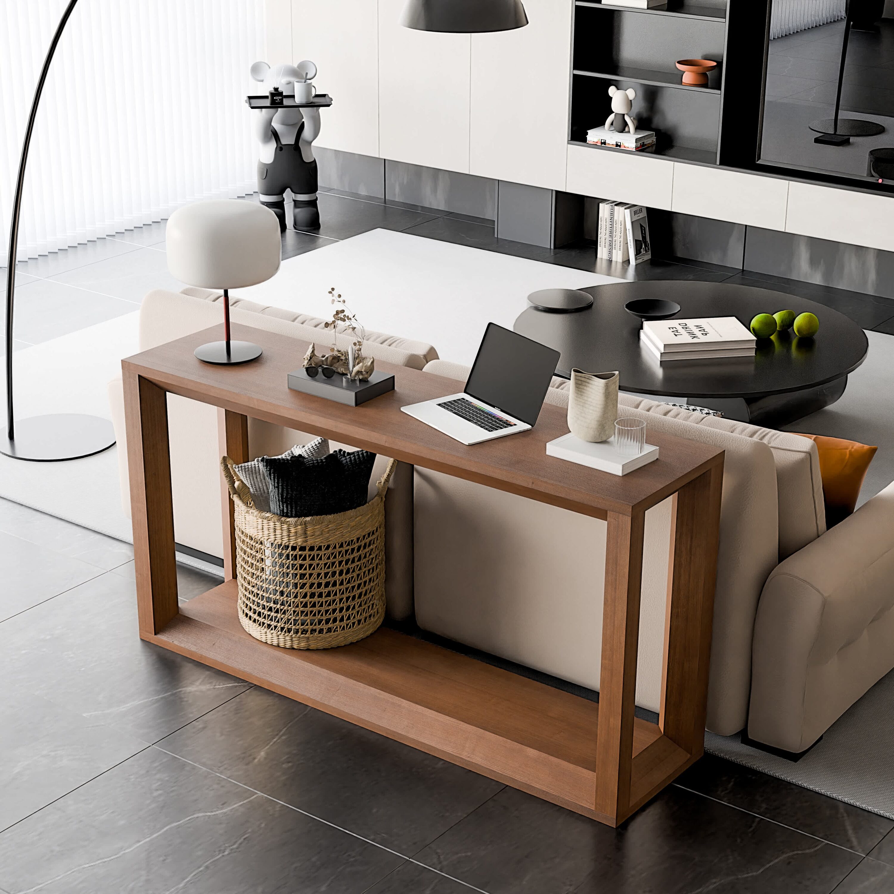 Vynxaria 60 in Dark Brown Rectangular Solid Wood Veneer Console Table ...