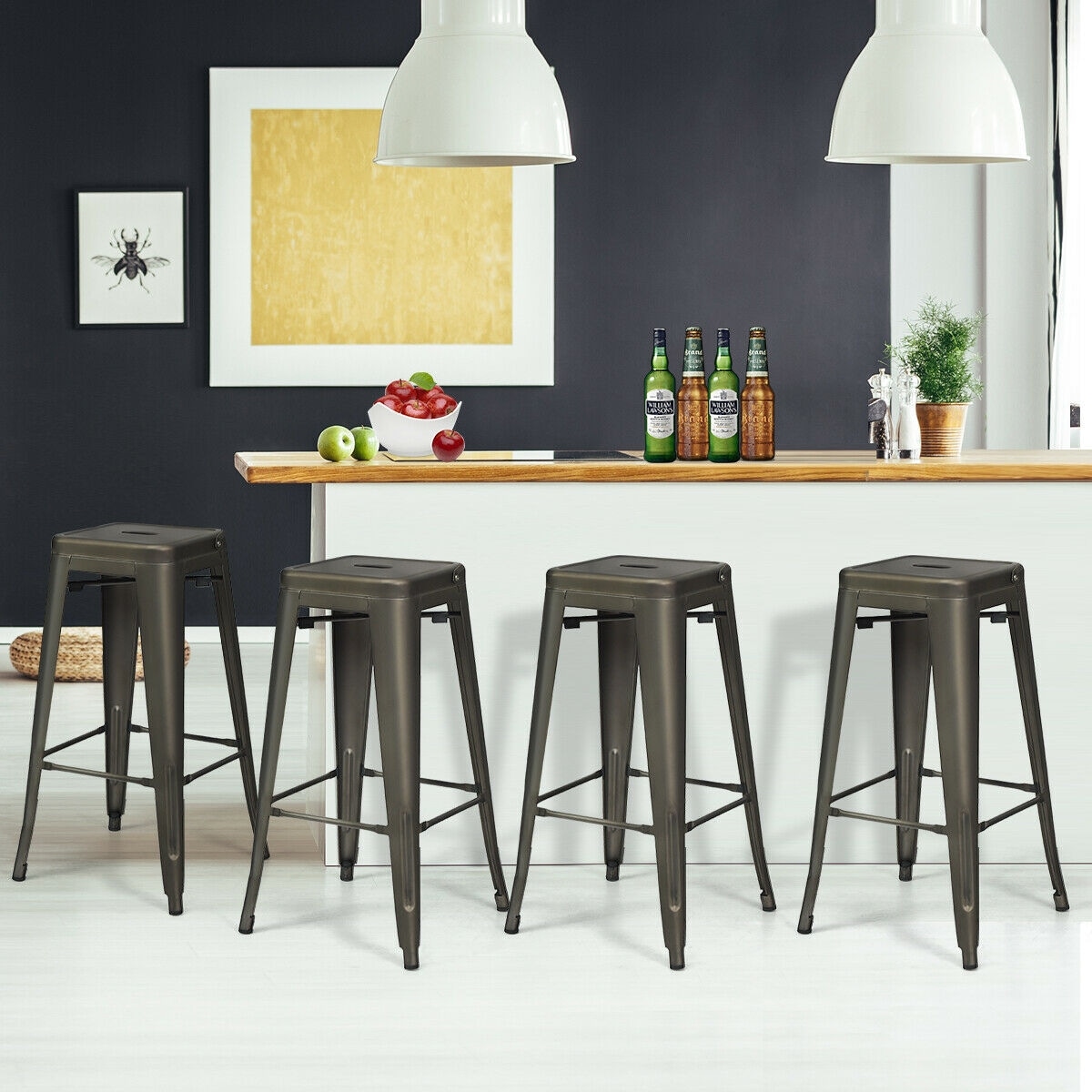 Sumyeg Set of 4 Gun 30 in H Bar height Stackable Metal Bar Stool Back in the Bar Stools department at Lowes
