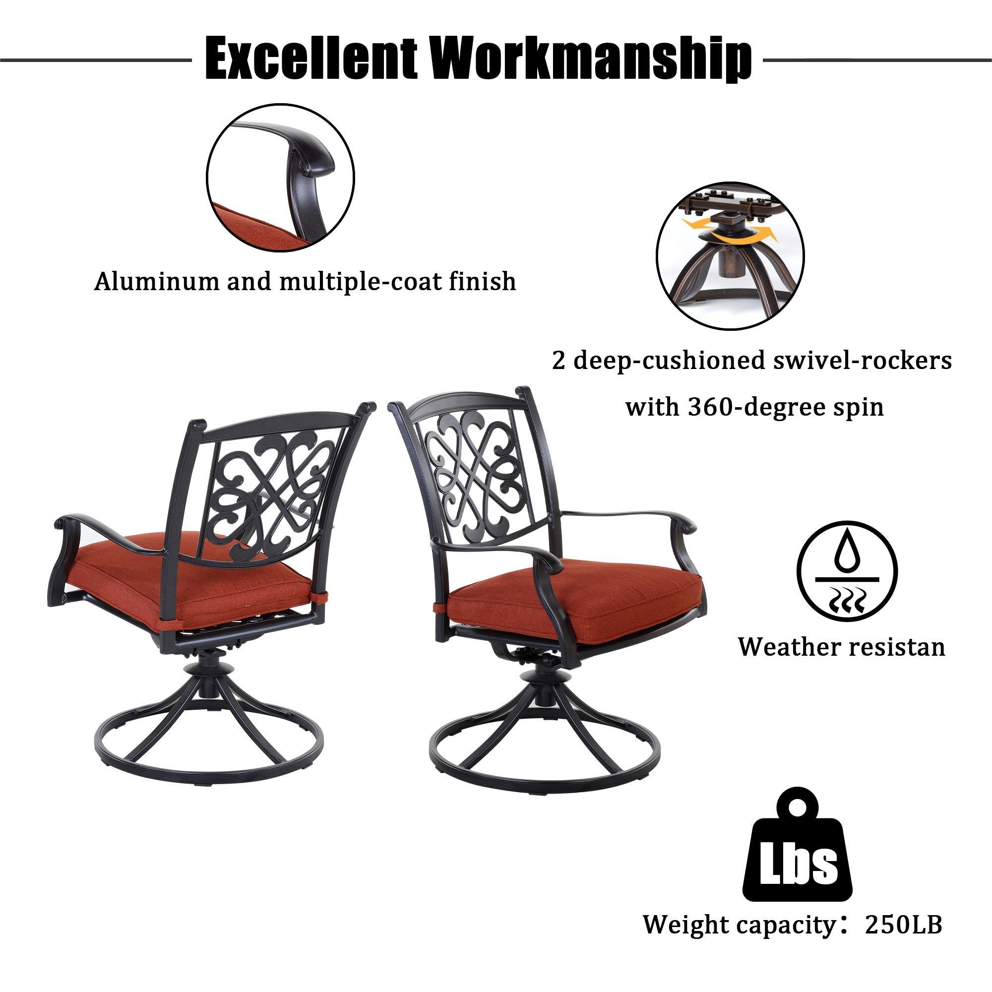 Clihome Set of 2 Black Aluminum Frame Swivel Rocking Chair with Red ...