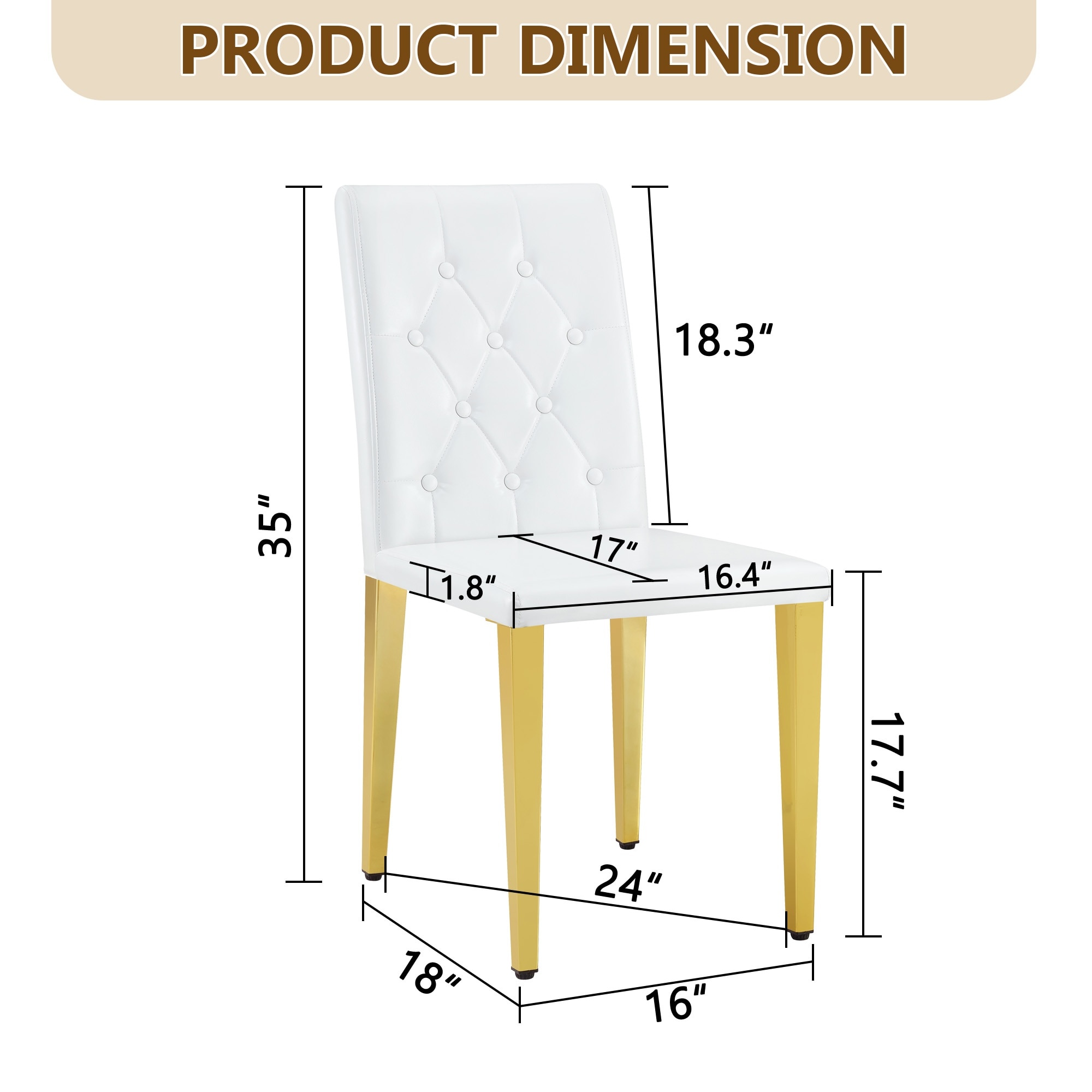 HyperDrop Cart White PU Ergonomic Dining Chair with Gold Metal Legs Set ...