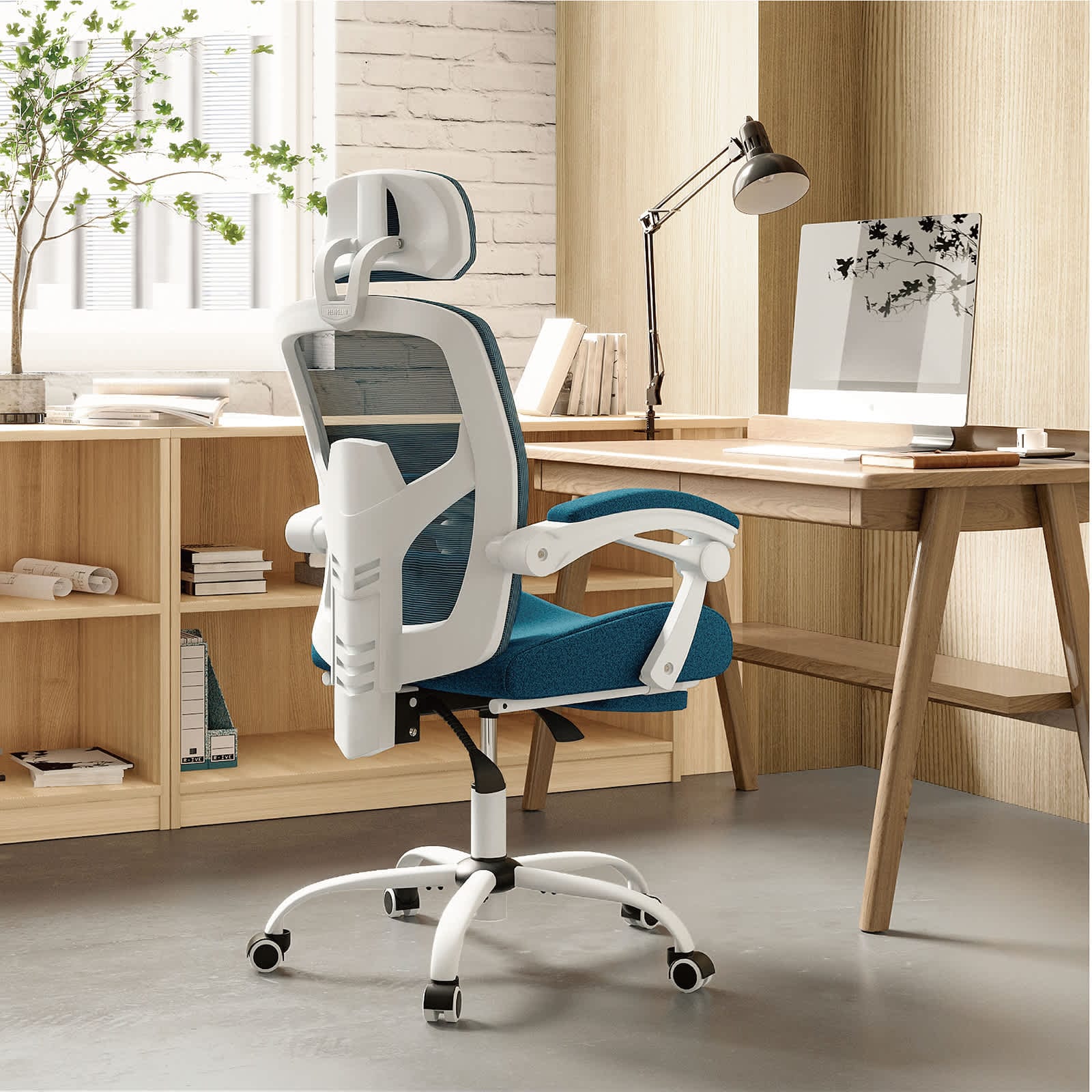 Bestier Retractable Footrest Ergonomic Swivel Office Chair with Lumbar ...