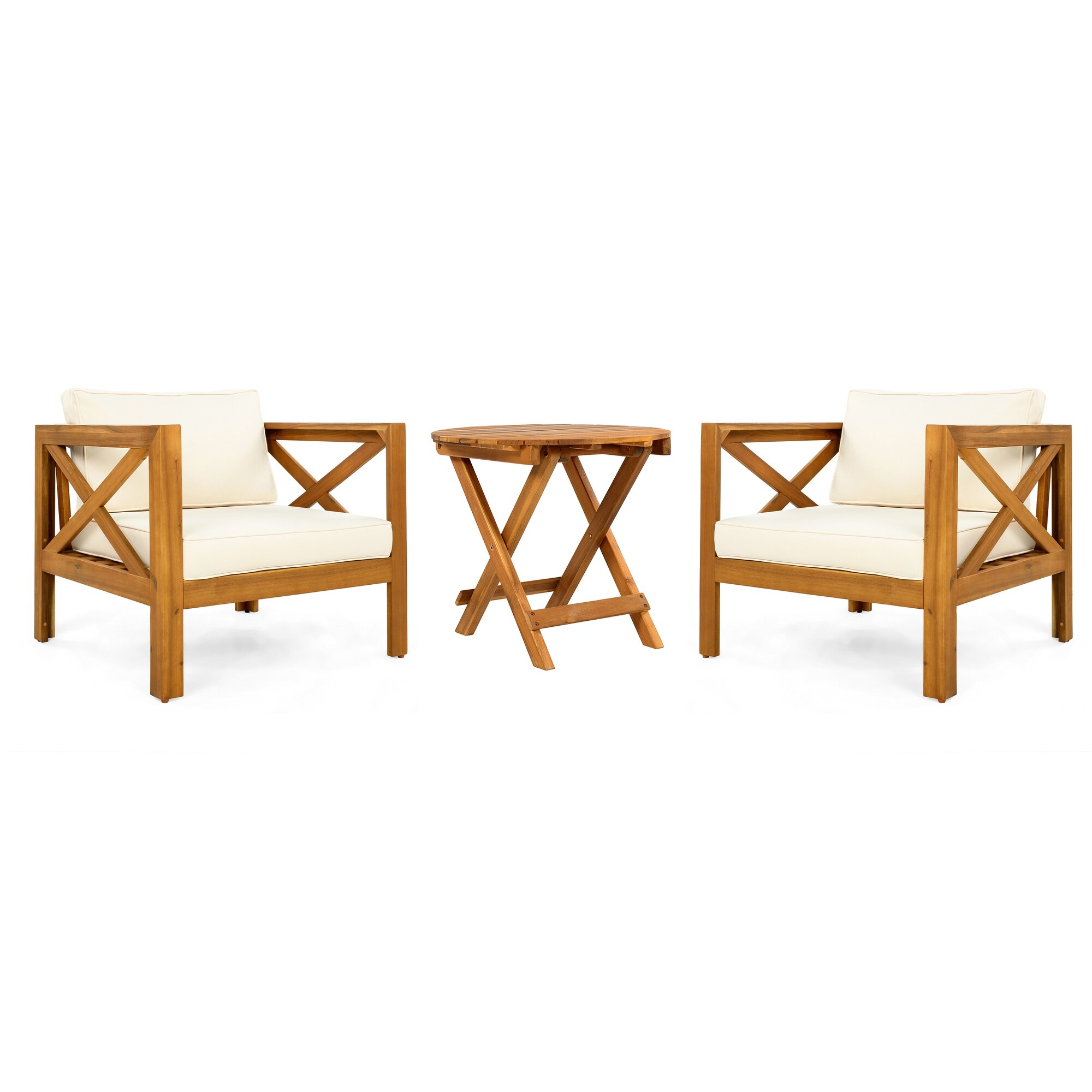 HyperDrop Cart Outdoor Wood Armchair Set with Foldable Acacia Wood Side ...