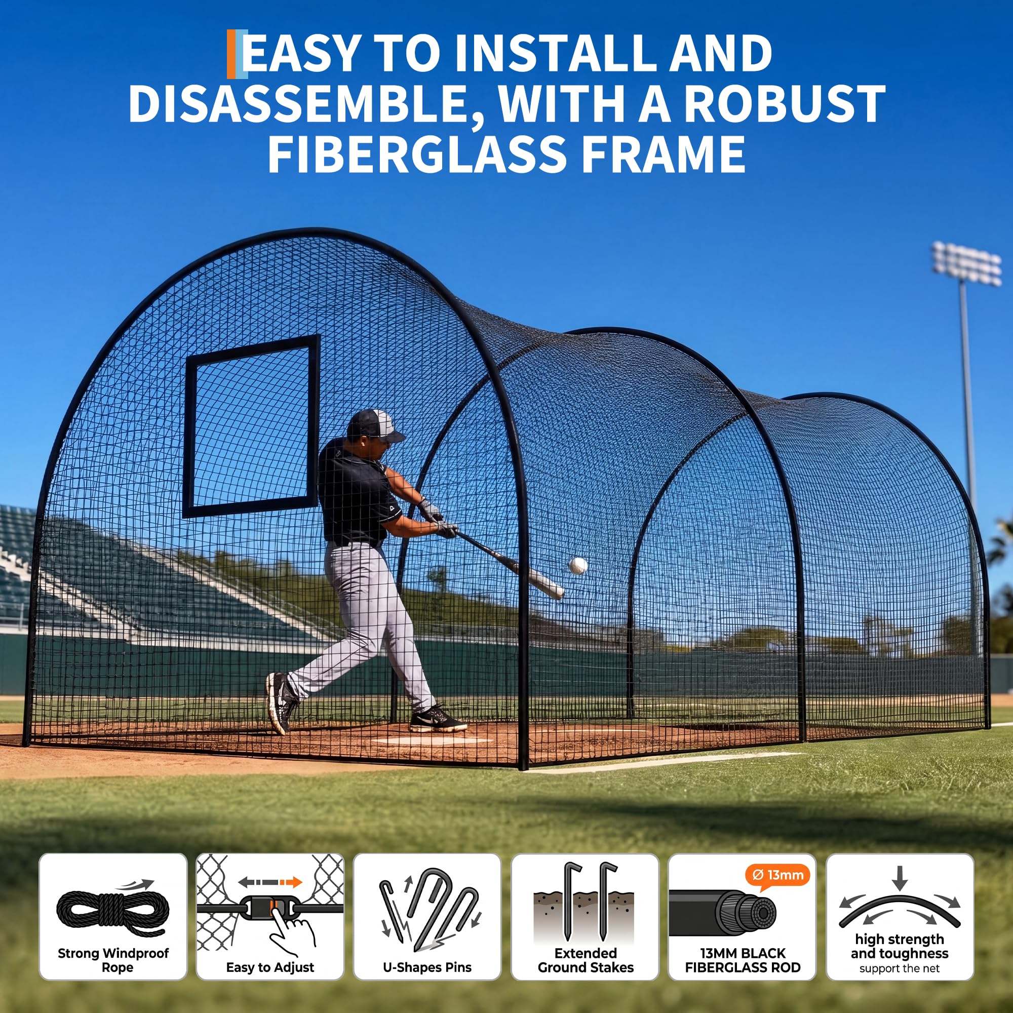 IdealHouse 22Ft Baseball Batting Cage Baseball Training Equipment ...