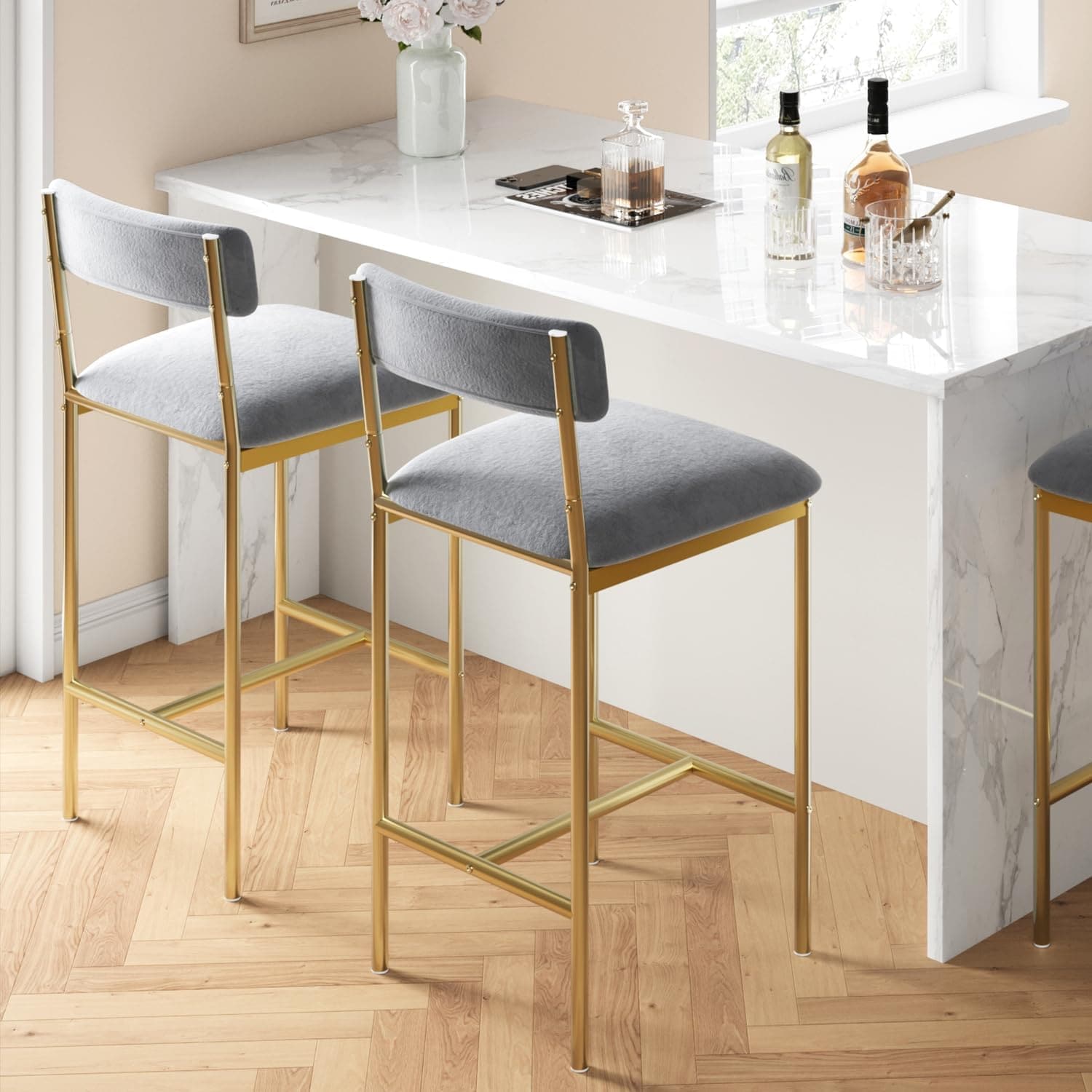 Garvee Bar Stools Set of 2 Kitchen Bar Stools with Footrest 25.5in ...