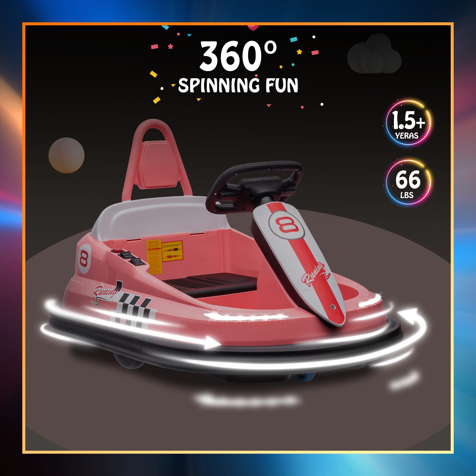 Garvee 6V Pink Kids Electric Bumper Car for Toddlers Spin 360 Forward ...