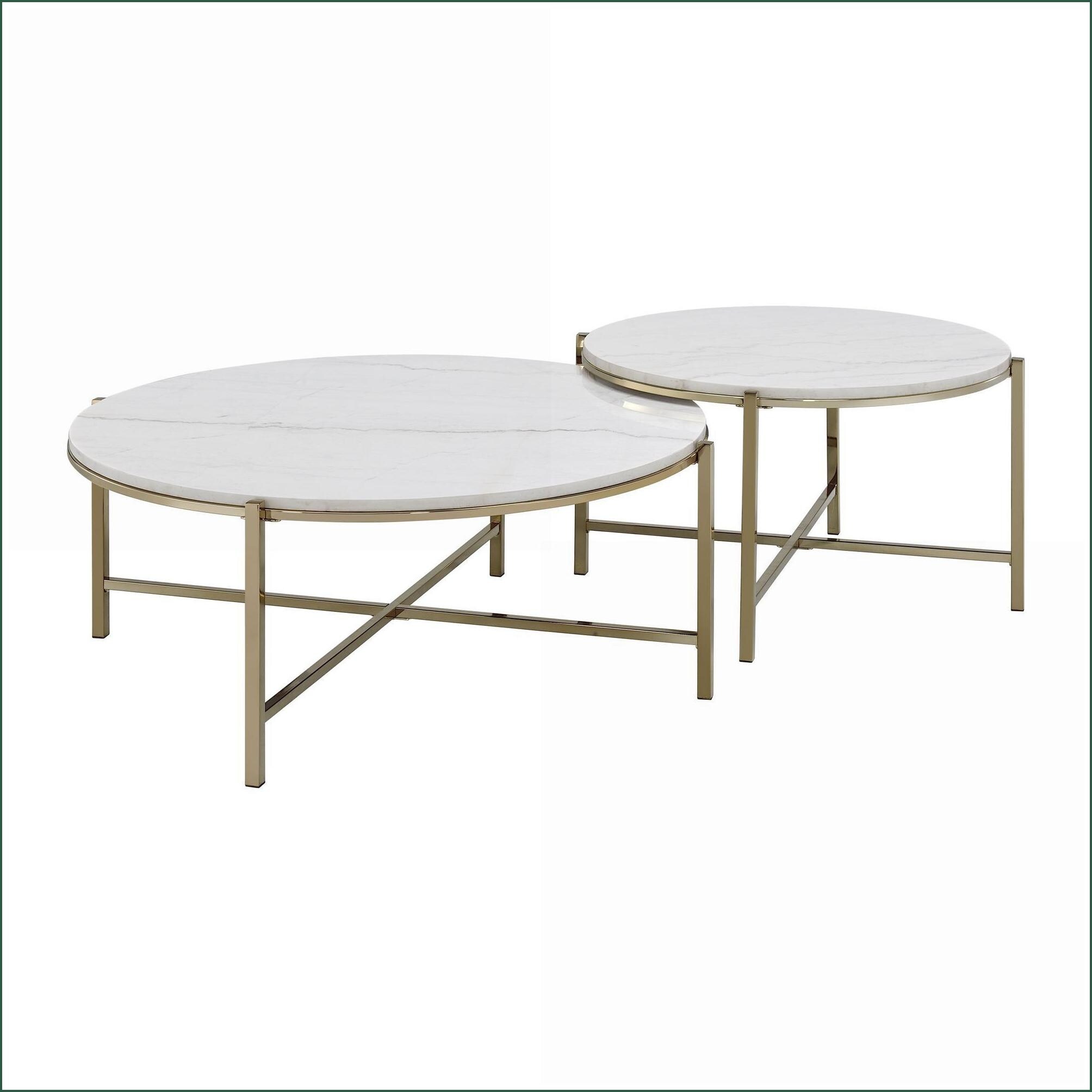 Watnature Space Saving Marble Top Nesting Coffee Table Set Nickel ...