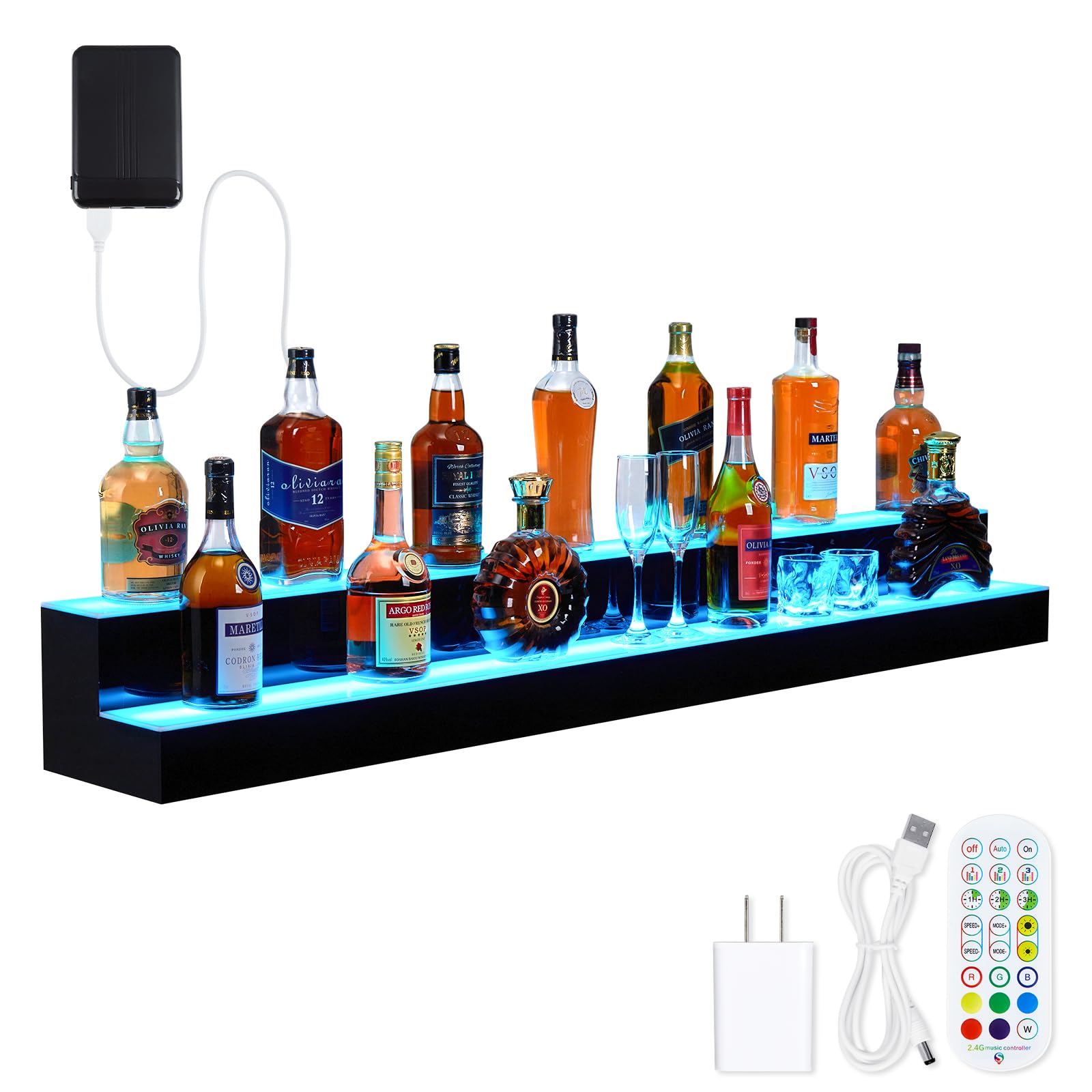 Garvee 60 in 2 Tier LED Liquor Bottle Display Shelf with Multicolor ...