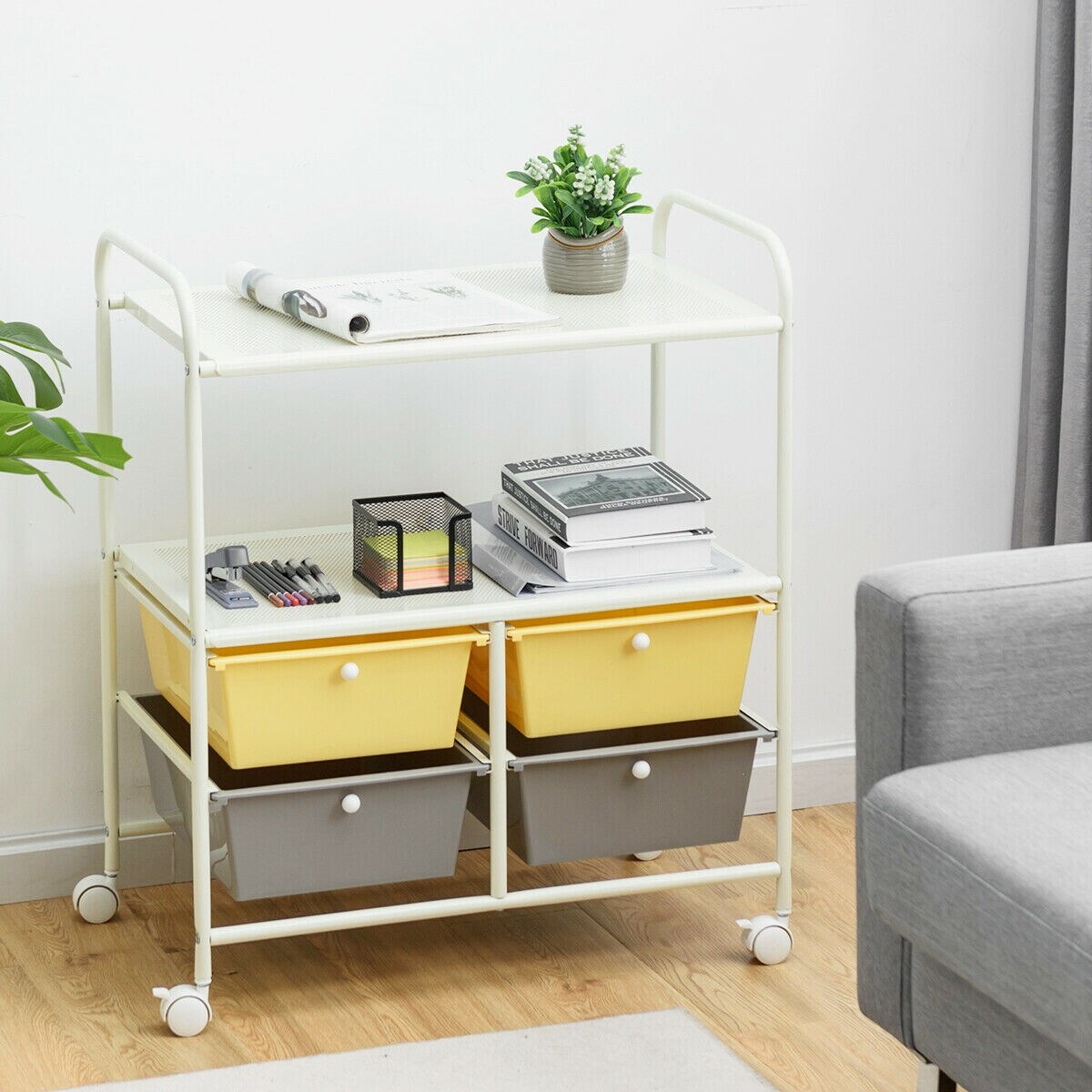 Slickblue Everyday Utility 4-Drawer Rolling Storage Cart with Shelves ...