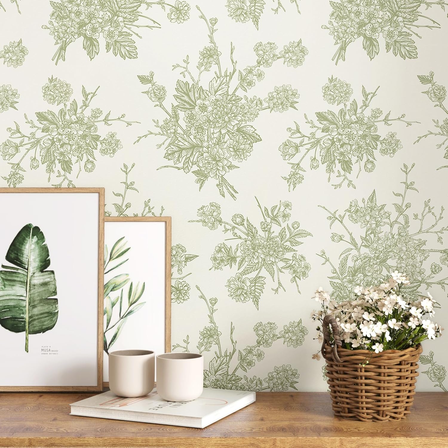 WESTICK Vintage Green Floral Wallpaper French Country Peel and Stick ...