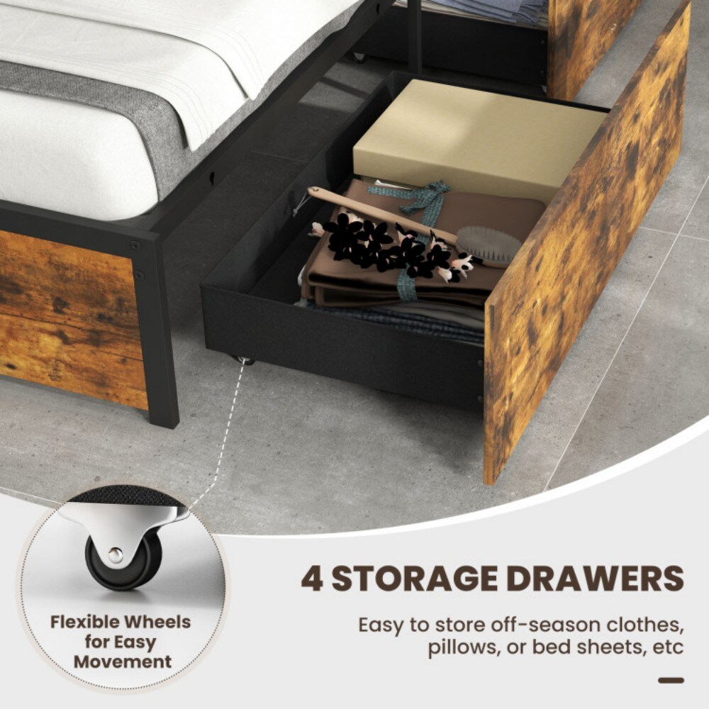 Fenbeli Upholstered Platform Bed with LED Lighting Storage Headboard ...