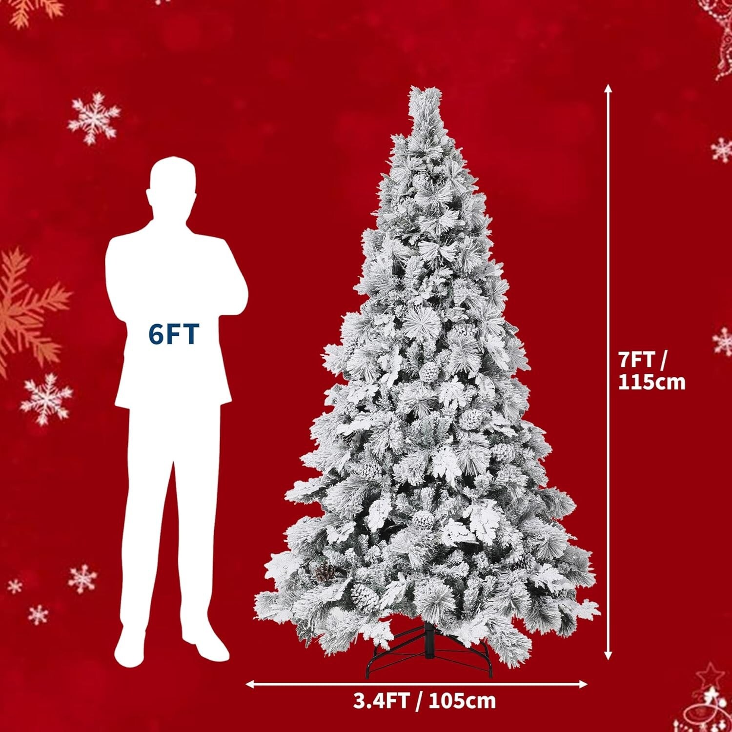Garvee 7 ft Prelit Snow Flocked Spruce Artificial Christmas Tree with ...