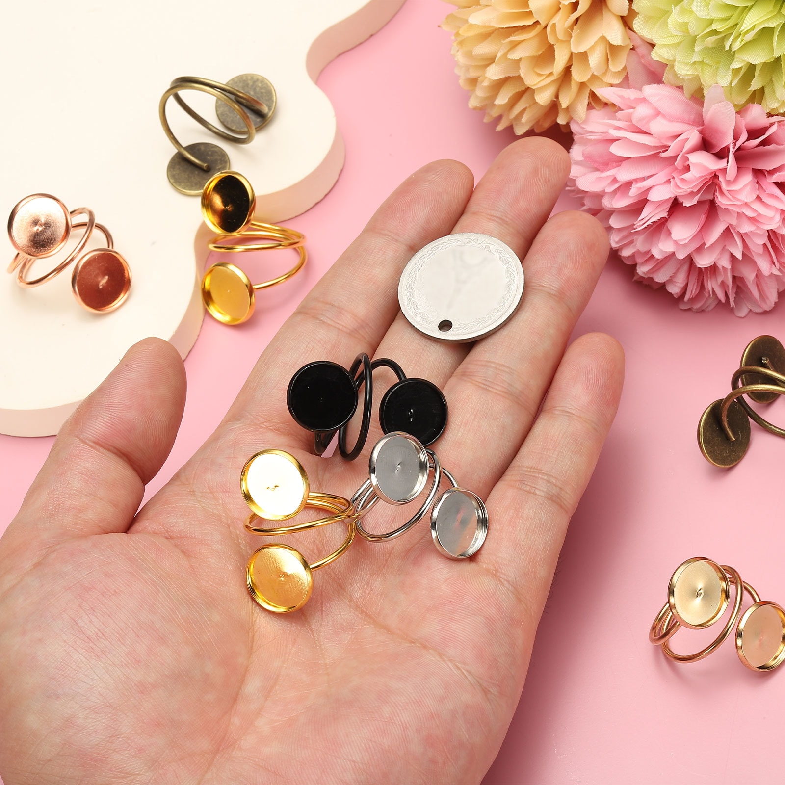 Unique Bargains 10pcs Ring Blank Adjustable Finger Ring Blank Base ...