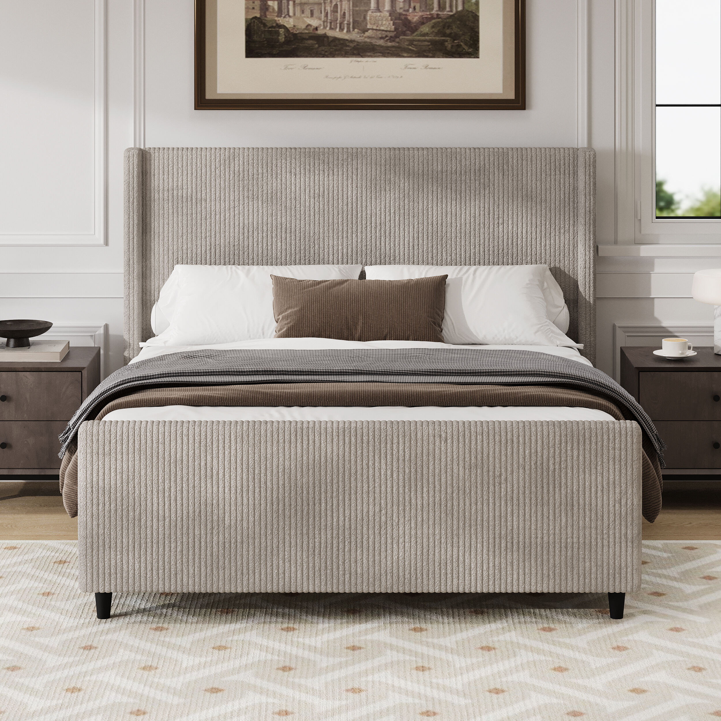 Bayfeve King Taupe Wood Bed Frame with Headboard in the Beds department ...