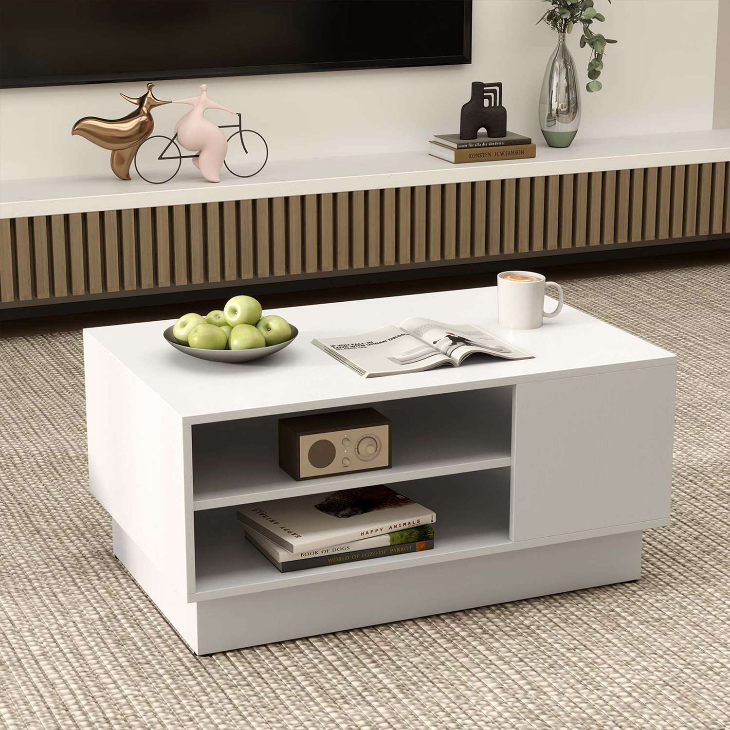 Costway 34 inches Long Rectangle Center Table Coffee Table with 2-Tier ...