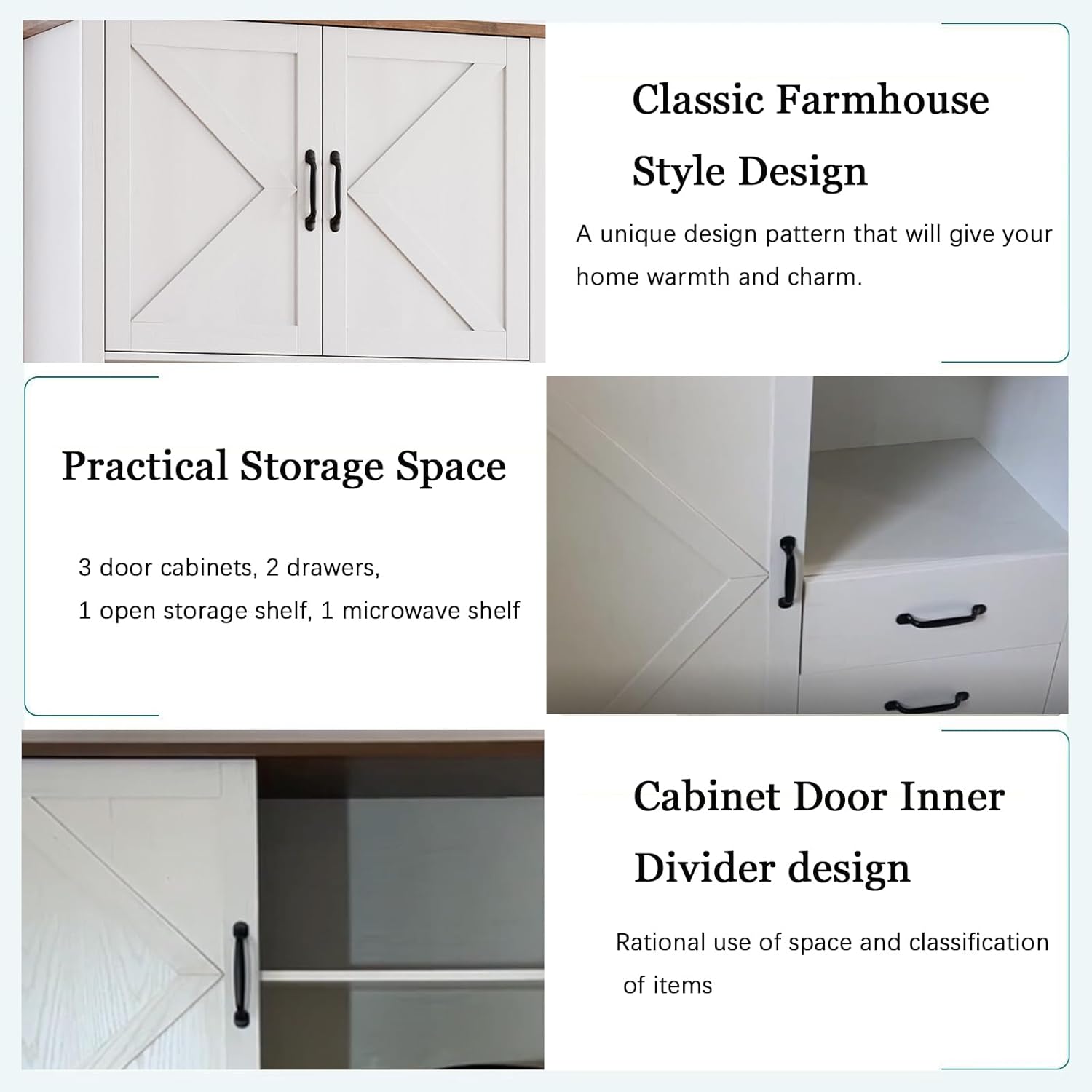 Garvee Modern White Kitchen Pantry Cabinet with Barn Doors Two Drawers ...