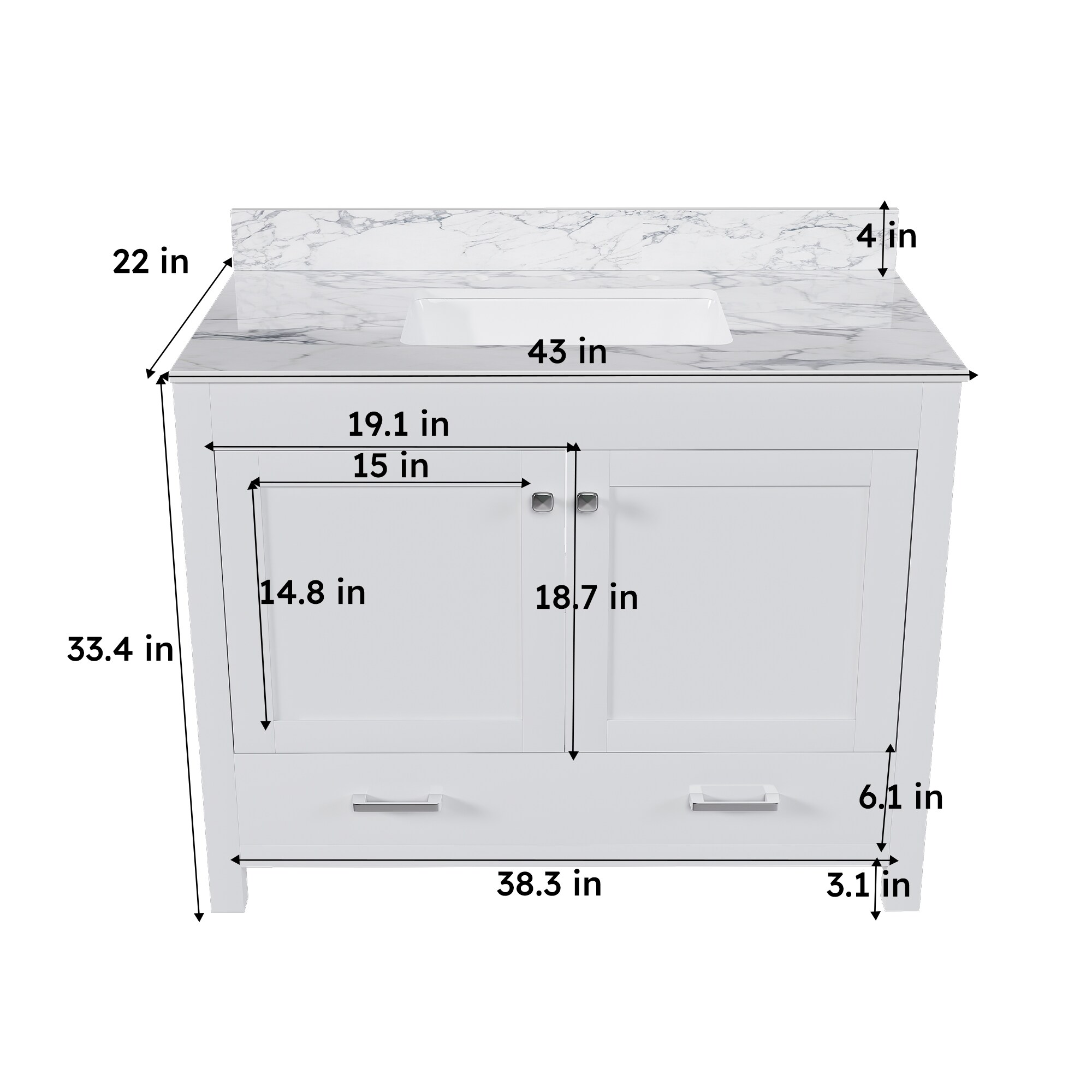 LOVMOR Modern 43in Bathroom Vanity with sintered stone carrara white ...