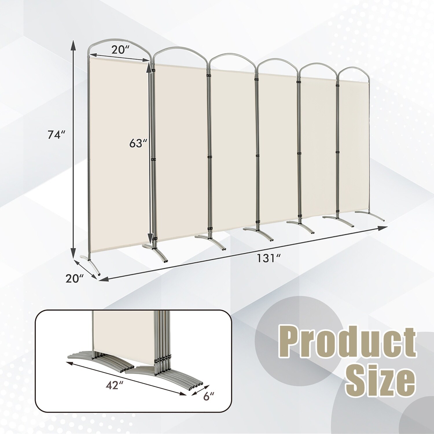 Costway 6 Panels Folding Privacy Screen 6 Ft Tall Fabric Privacy Screen ...