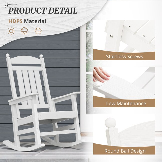 Lue Bona 2 White Hdpe Frame Rocking Chair With Solid Seat In The Patio
