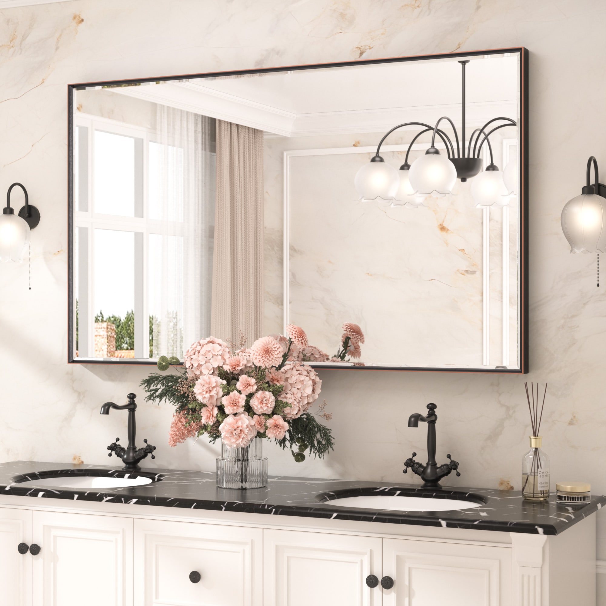 TETOTE 60x36 Inch Oil Rubbed Bronze Beveled Bathroom Vanity Mirror ...