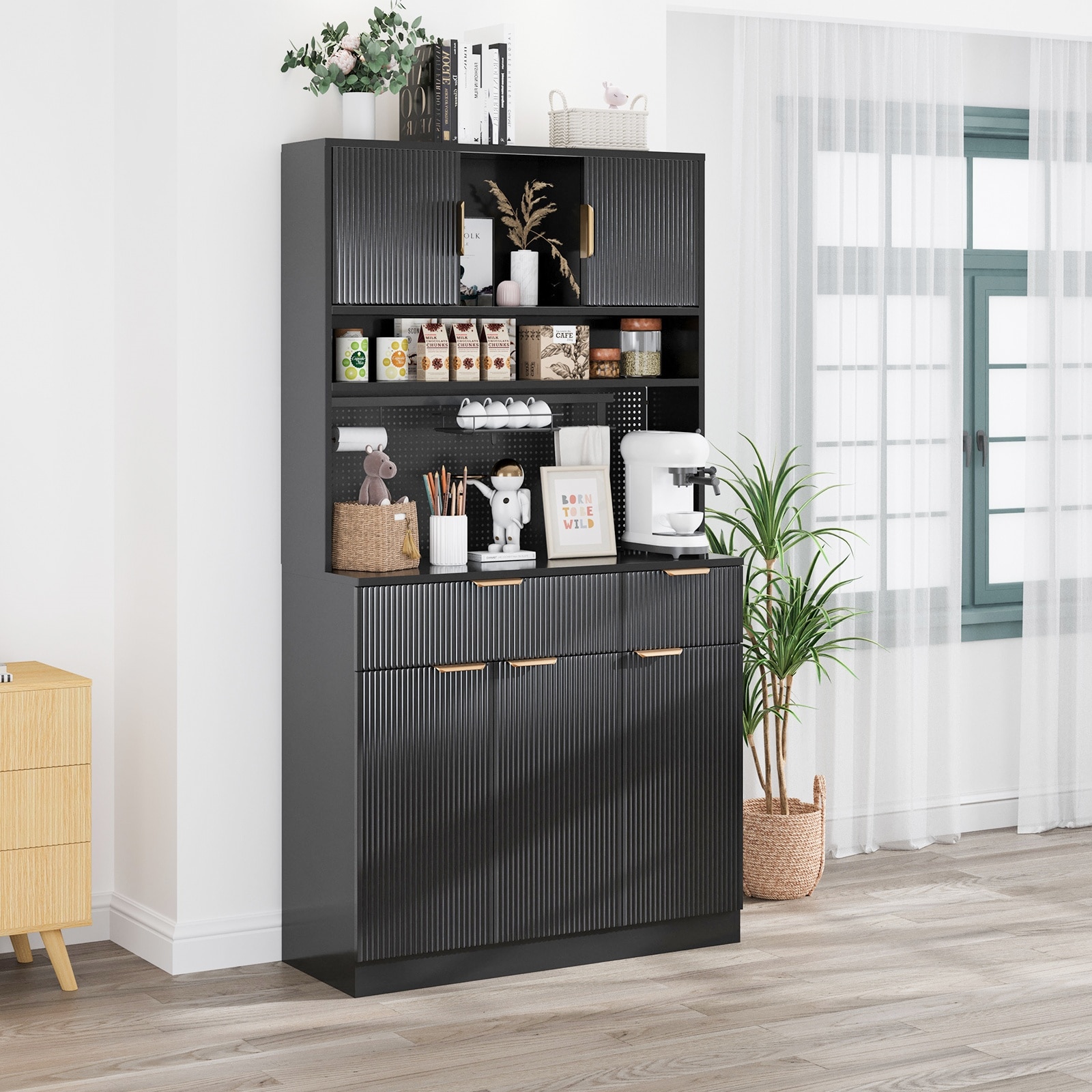 Pocassy Food storage cabinet Contemporary/Modern Black Kitchen hutch ...
