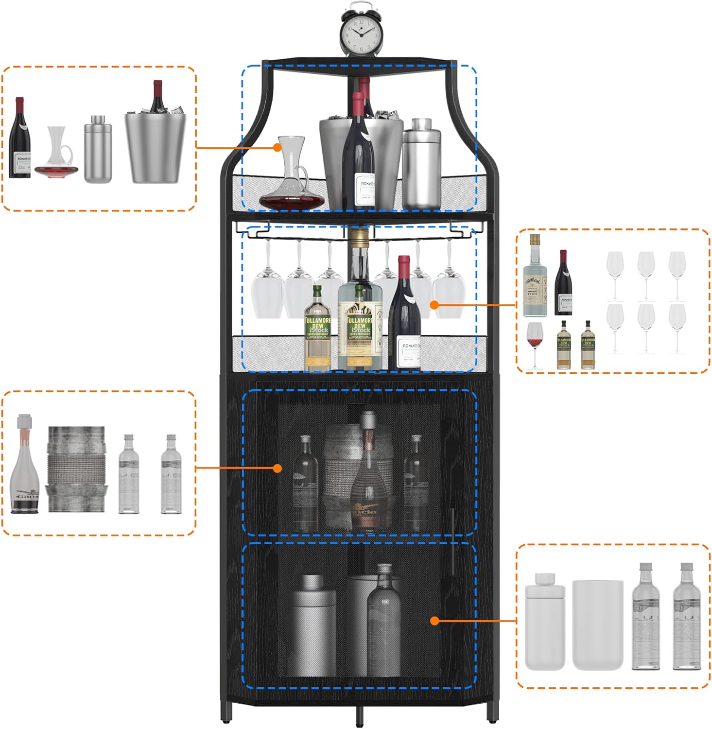 GAOMON Corner Wine Cabinet with Detachable Wine Rack 5 Tier Industrial ...