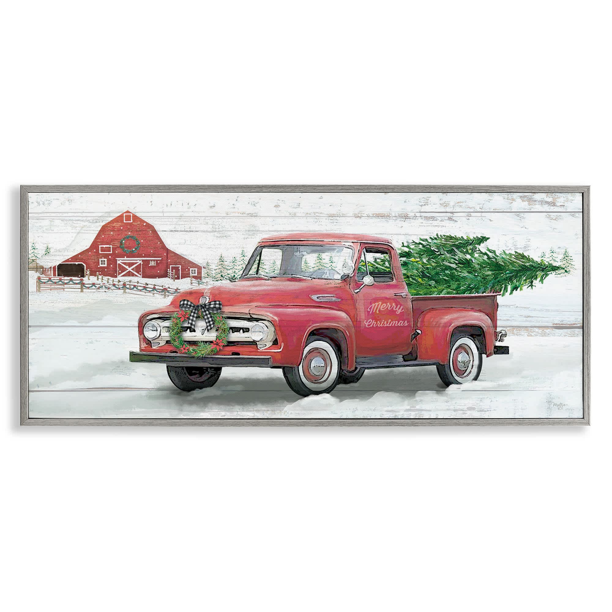 Stupell Industries Christmas Truck on Snowy Farm Gray Framed Giclee Art ...