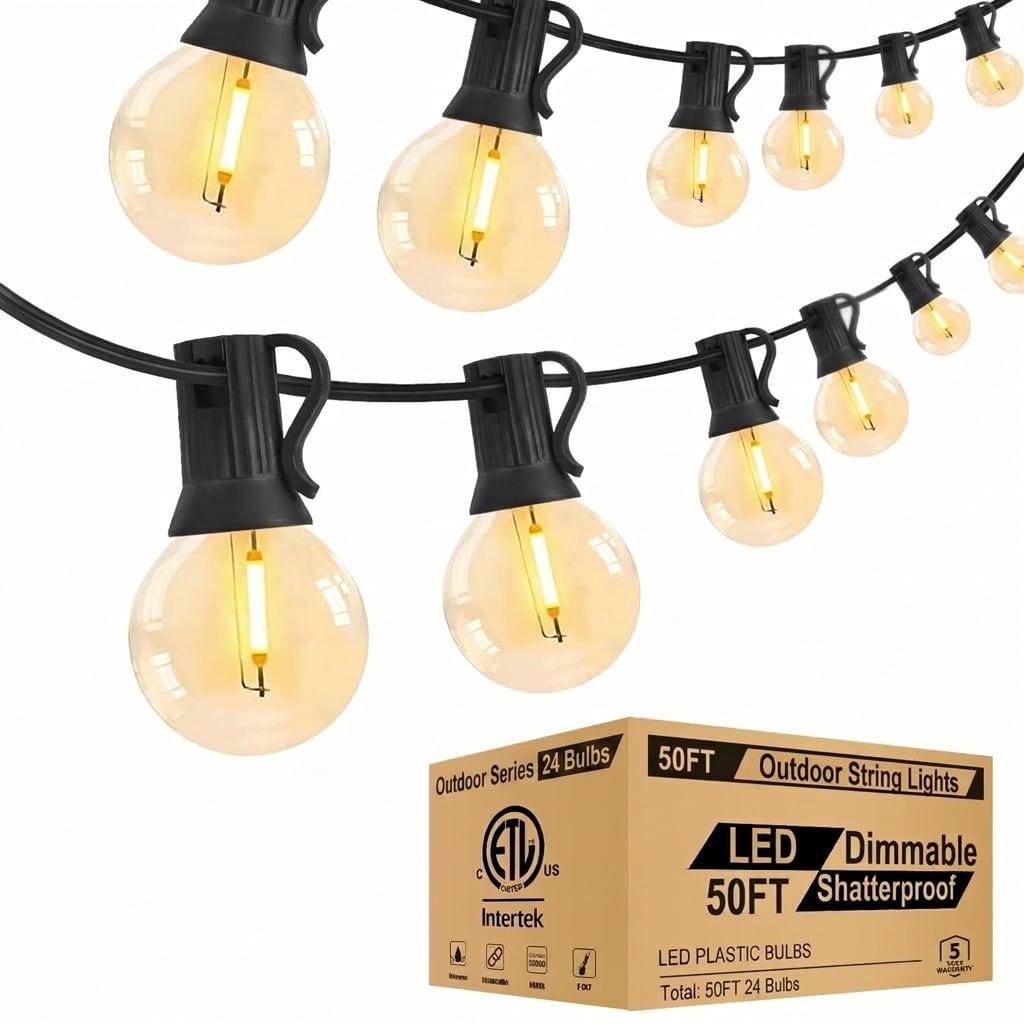 Misopily 50 ft Outdoor Indoor LED String Lights 24 G40 Shatterproof ...