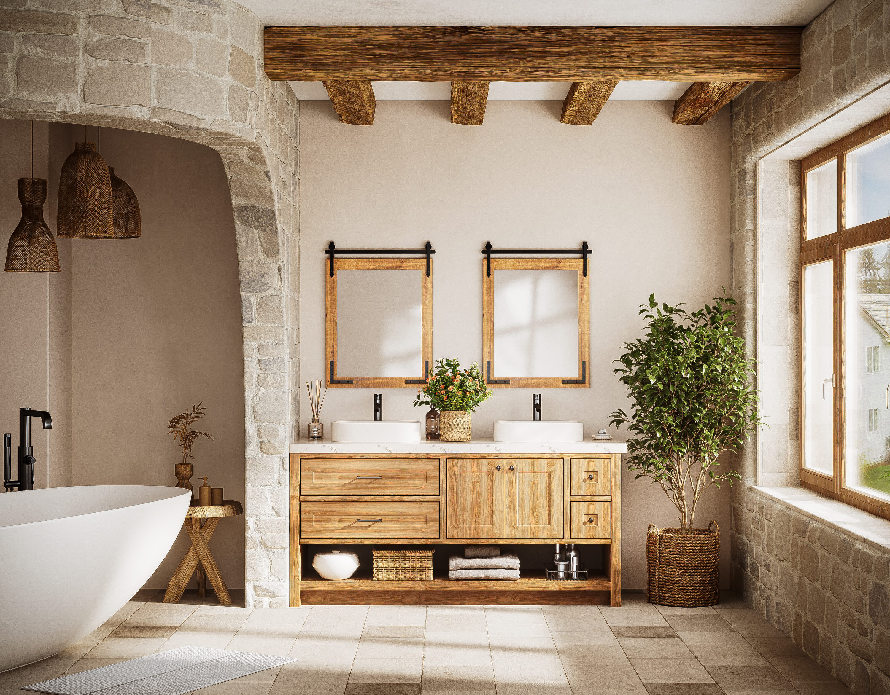 TETOTE 22 x 30 inch Bathroom Mirrors Wall Mirrors Rectangle Brown ...