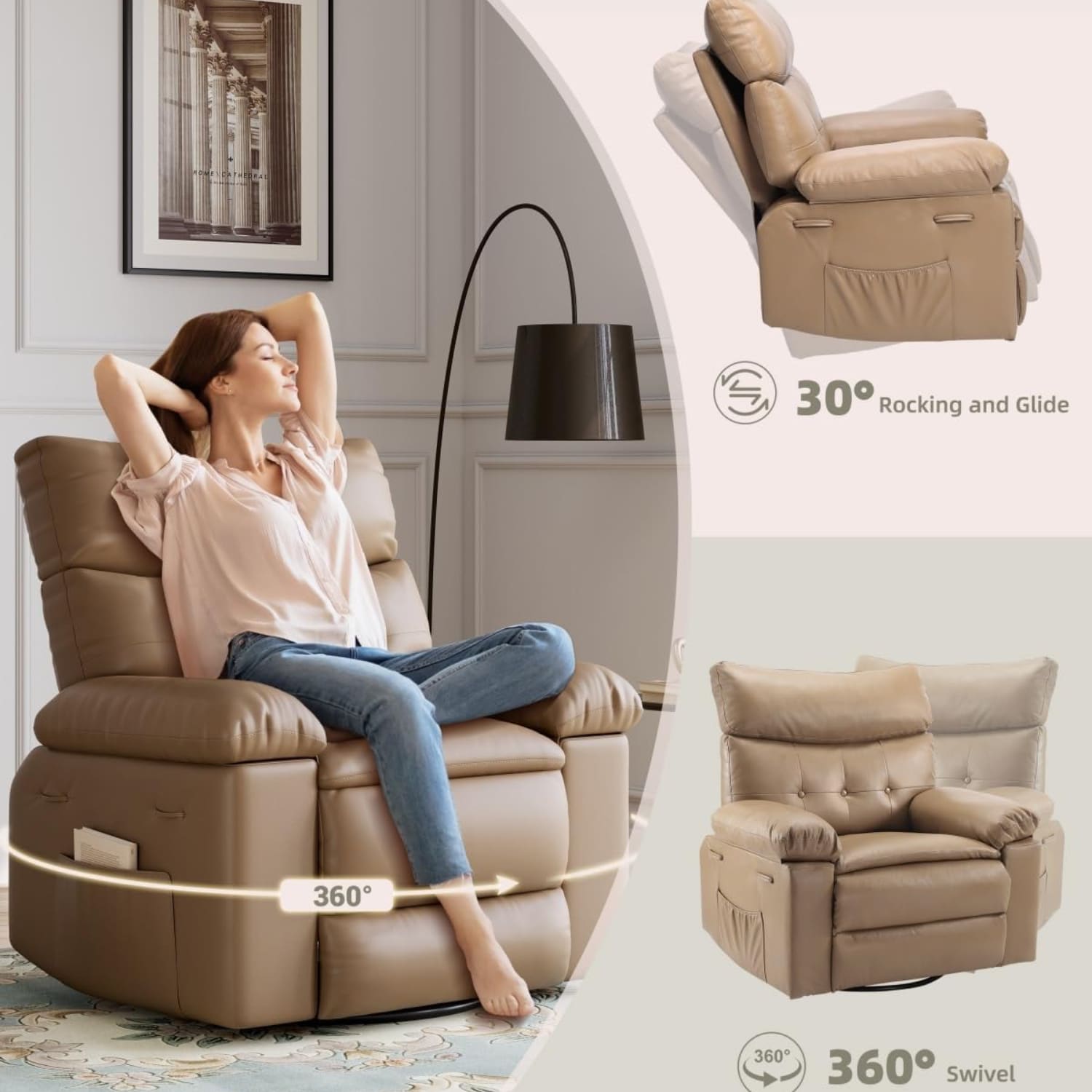 Der Rose Recliner Chair with Massage and Heat for Living Rooms (26.77 ...