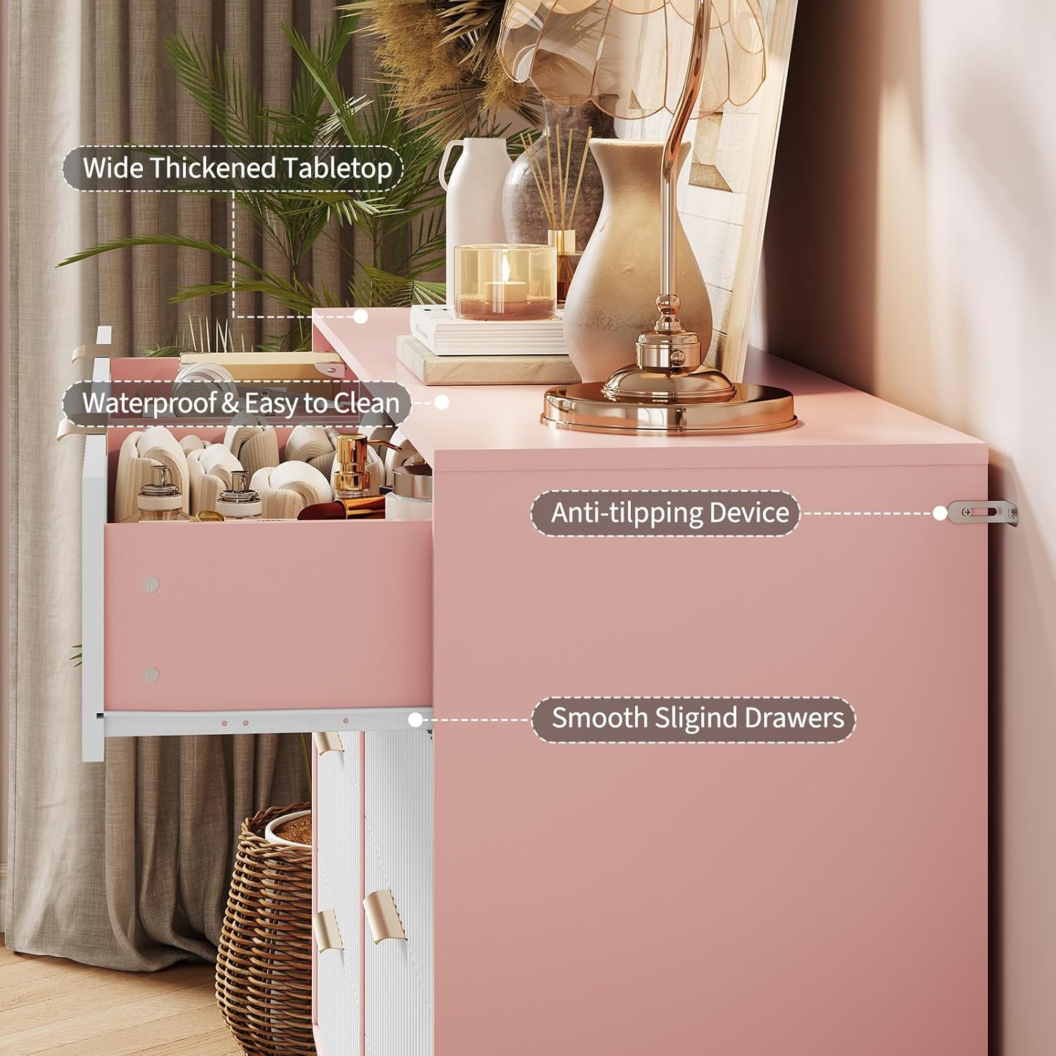 Garvee Fluted Dresser for Bedroom with 8 Drawers 55 Inch Wide Modern ...