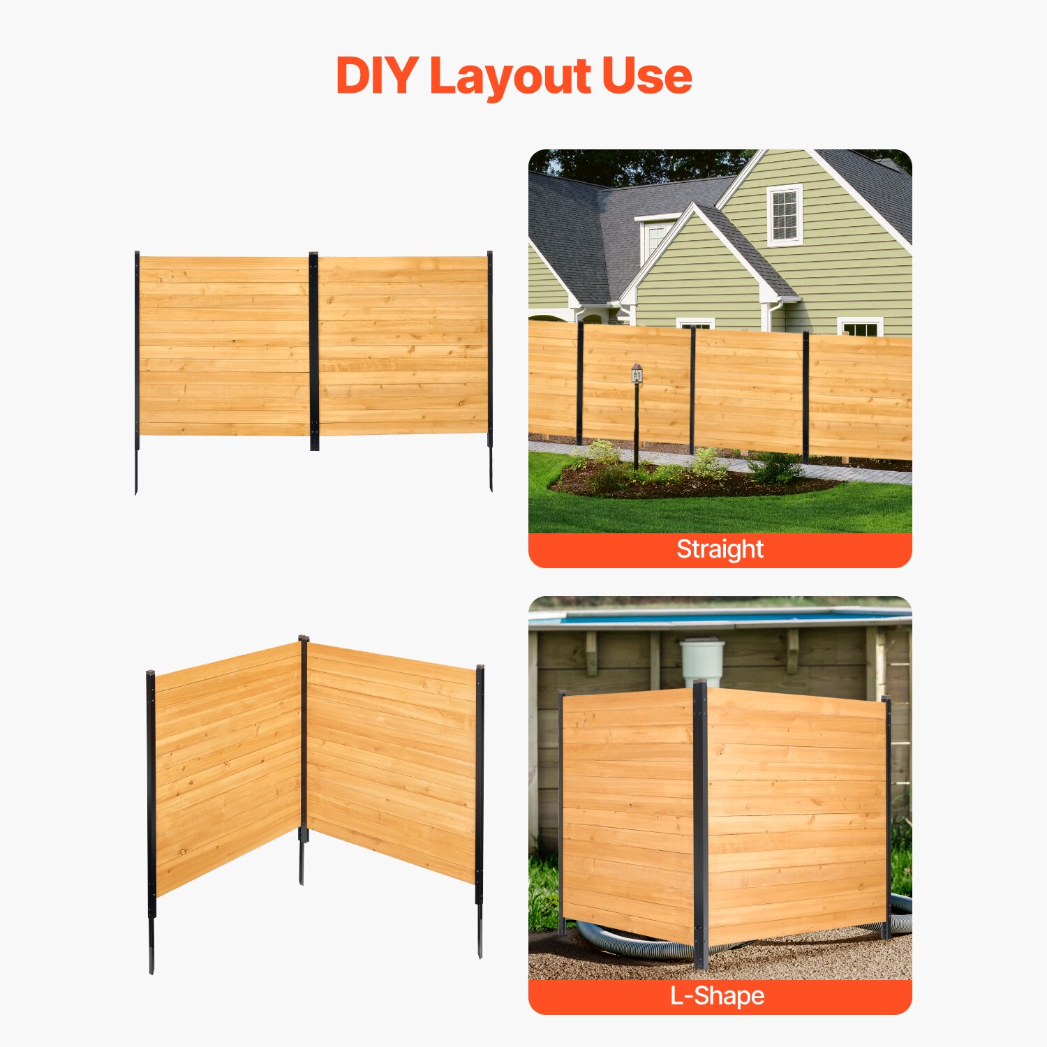 VEVOR Wood Privacy Fence 38in W x 42in L 2 Panel Solid Air Conditioner ...