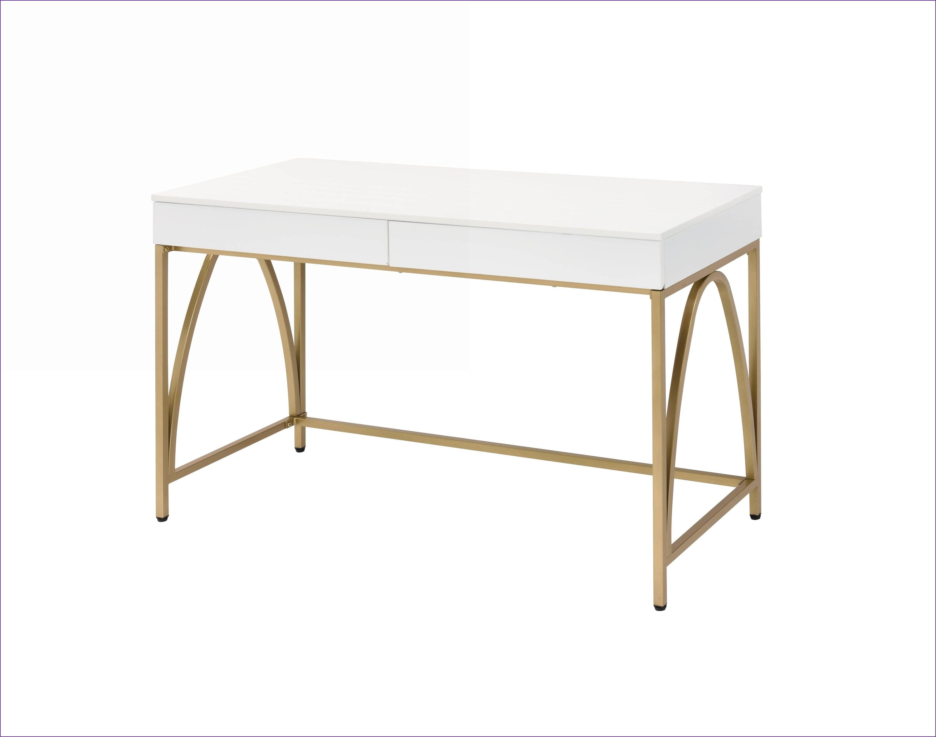 SunJet Desks Modern White High Gloss Writing Desk with 2 Drawers Gold ...
