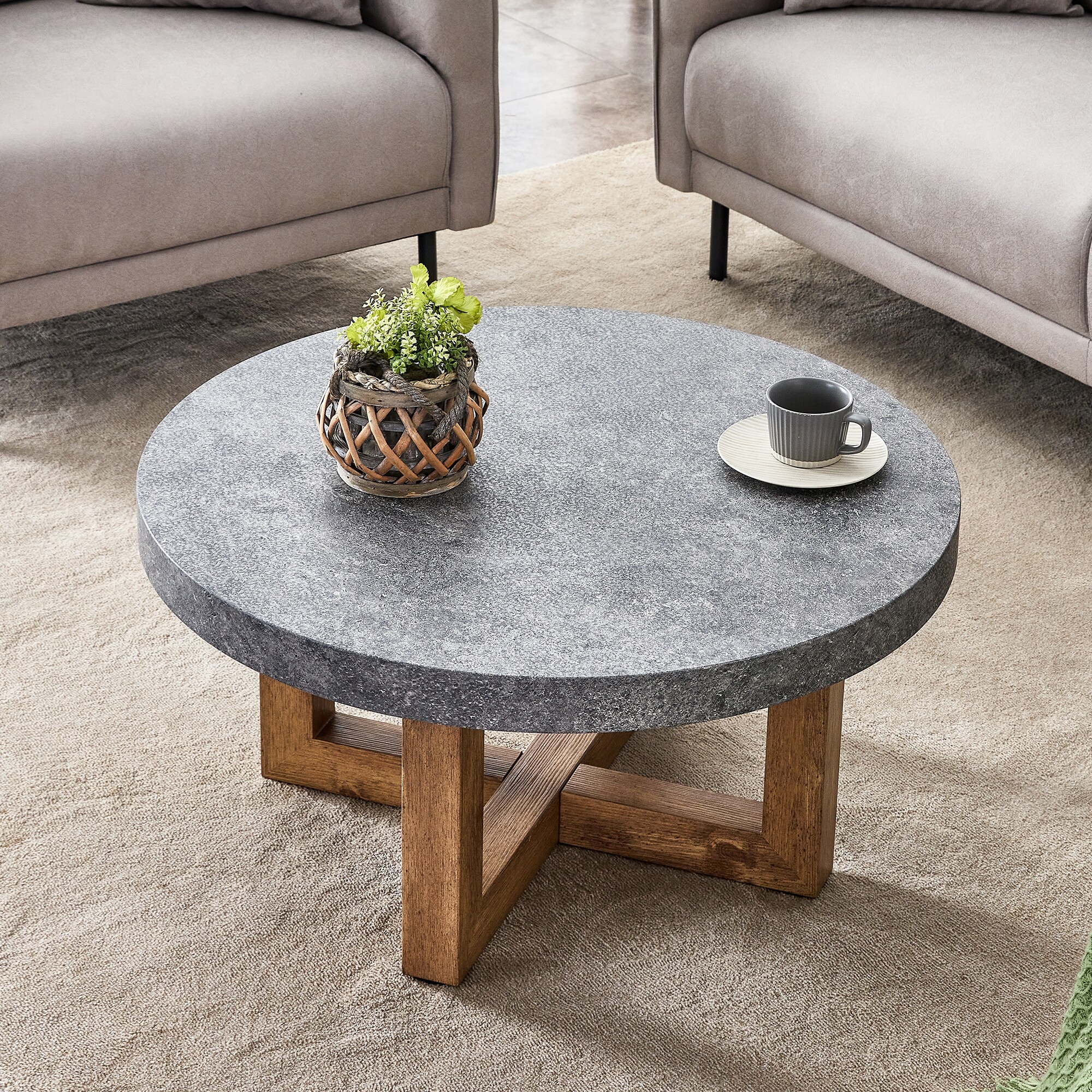 LOVMOR Modern Gray Texture Mdf Round Coffee Table 31 Inch Diameter A ...