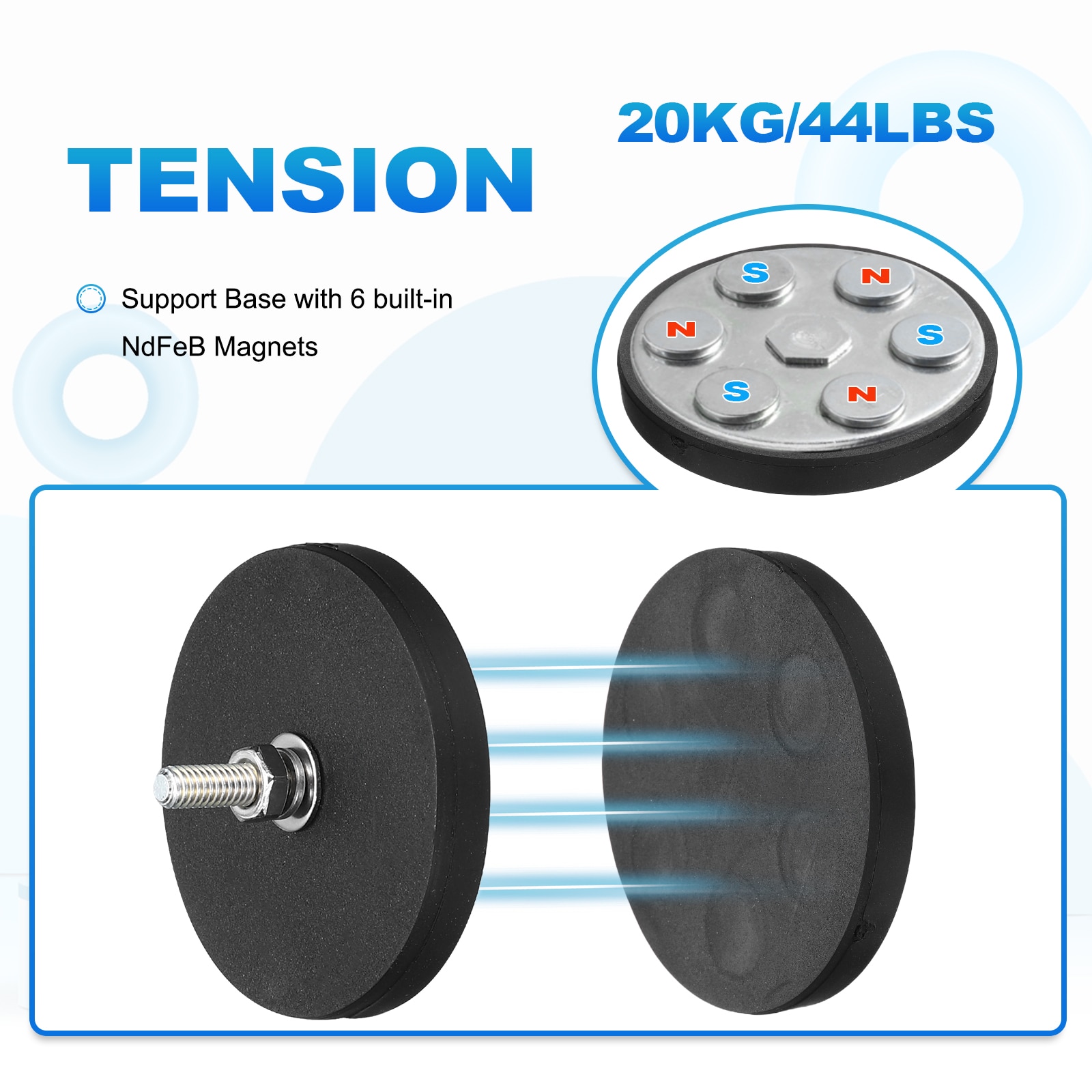 Unique Bargains 2pcs 2.6 Inch Dia Rubber Coated Magnets 44LBS Anti ...