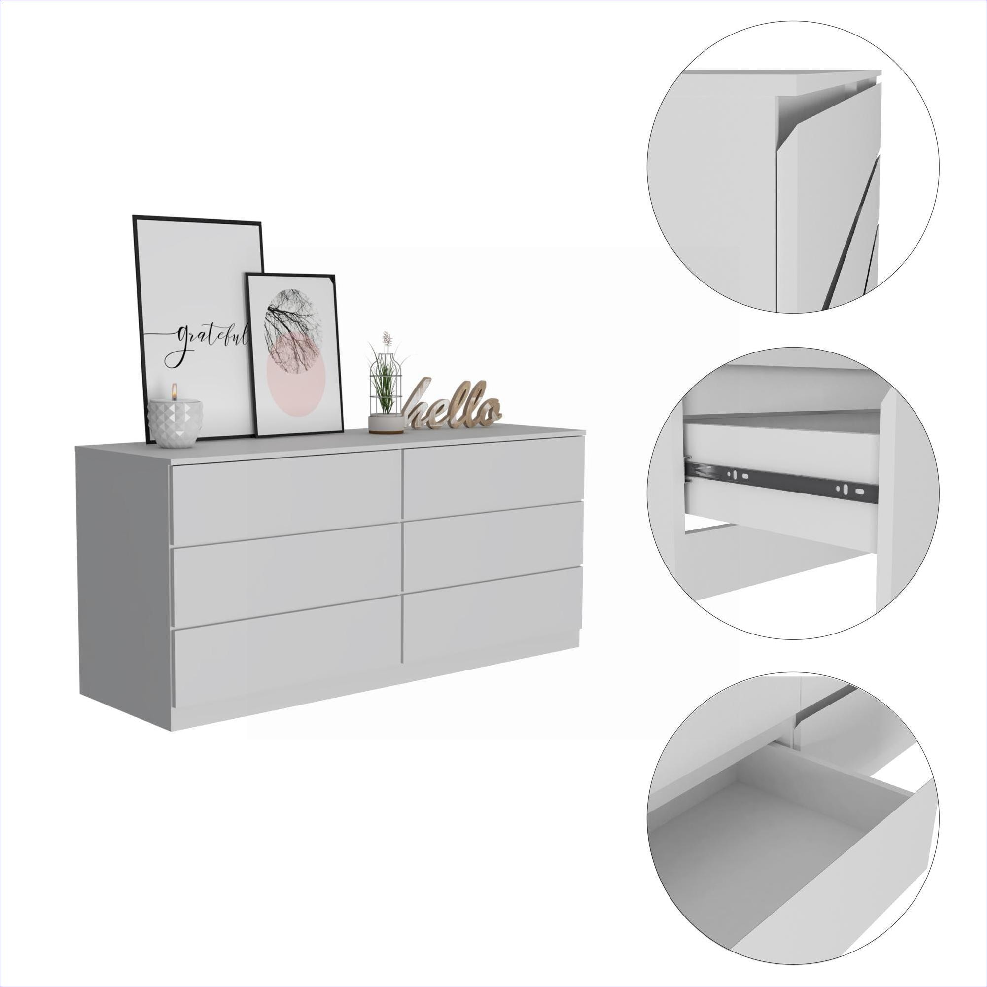 Watnature Storage Double Dresser Clean White Engineered Wood 6 Drawer ...